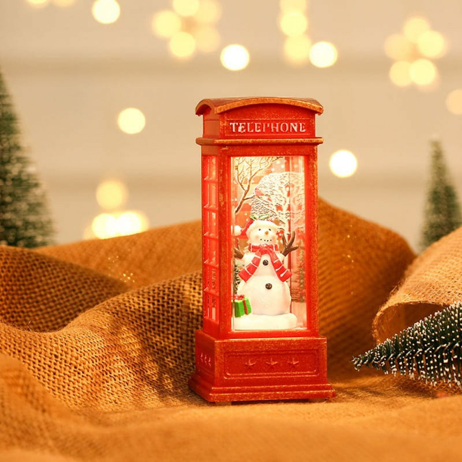 Christmas Snow Globe Lantern Phone Booth, Swirling Water Glittering ...