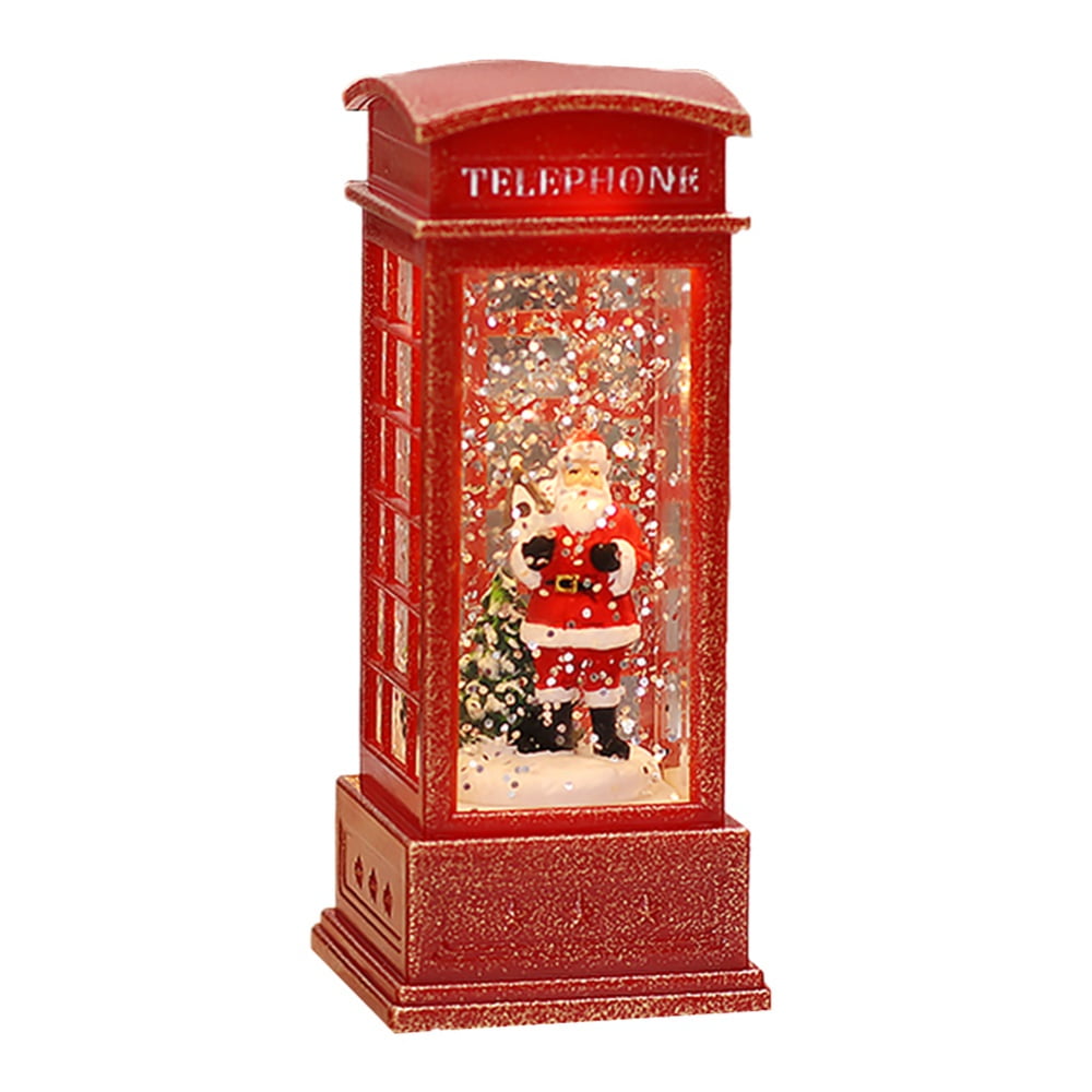 Christmas Snow Globe Lantern Phone Booth, Swirling Water Glittering ...