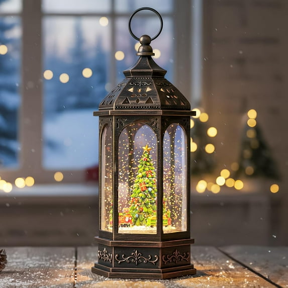 Christmas Snow Globe Lantern, Sparkling Musical Carols Snowman TV Snow ...