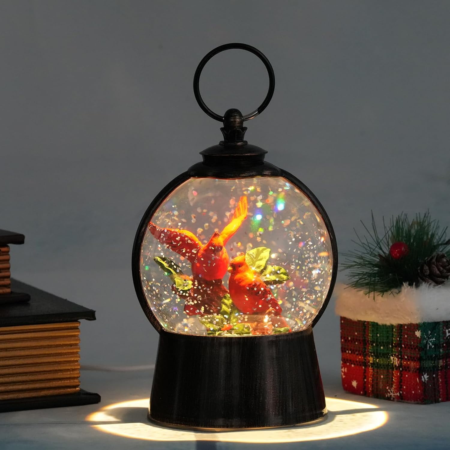 Christmas Snow Globe Lantern with Swirling Glitter Christmas ...
