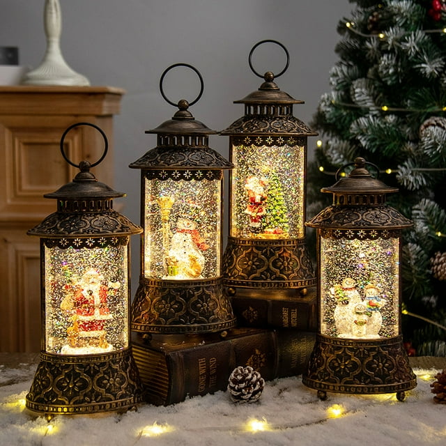 Christmas Snow Globe Lantern with Swirling Glitter Christmas ...