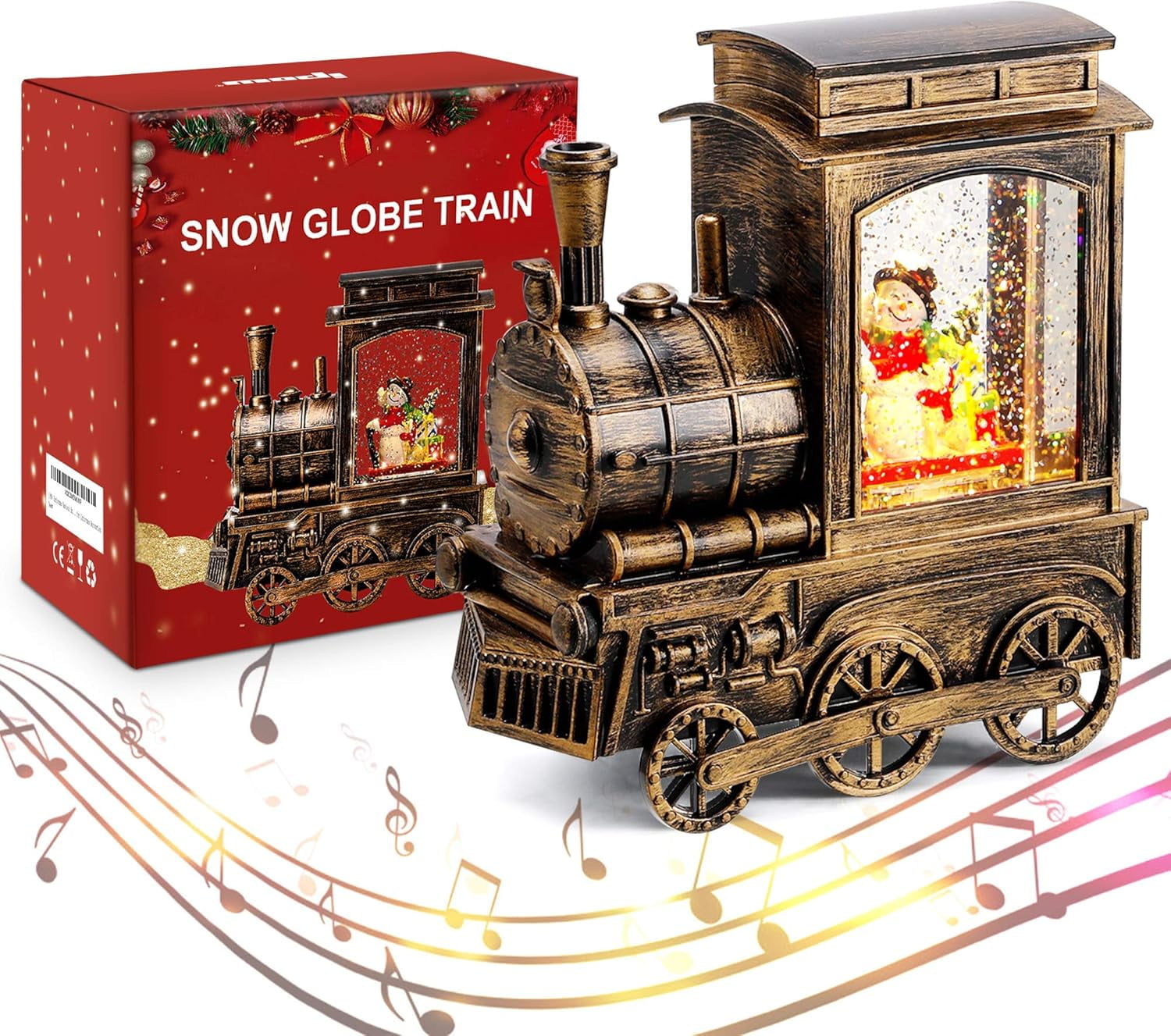 Christmas Snow Globe Lantern Train with Water Swirling Glitter, Musical ...