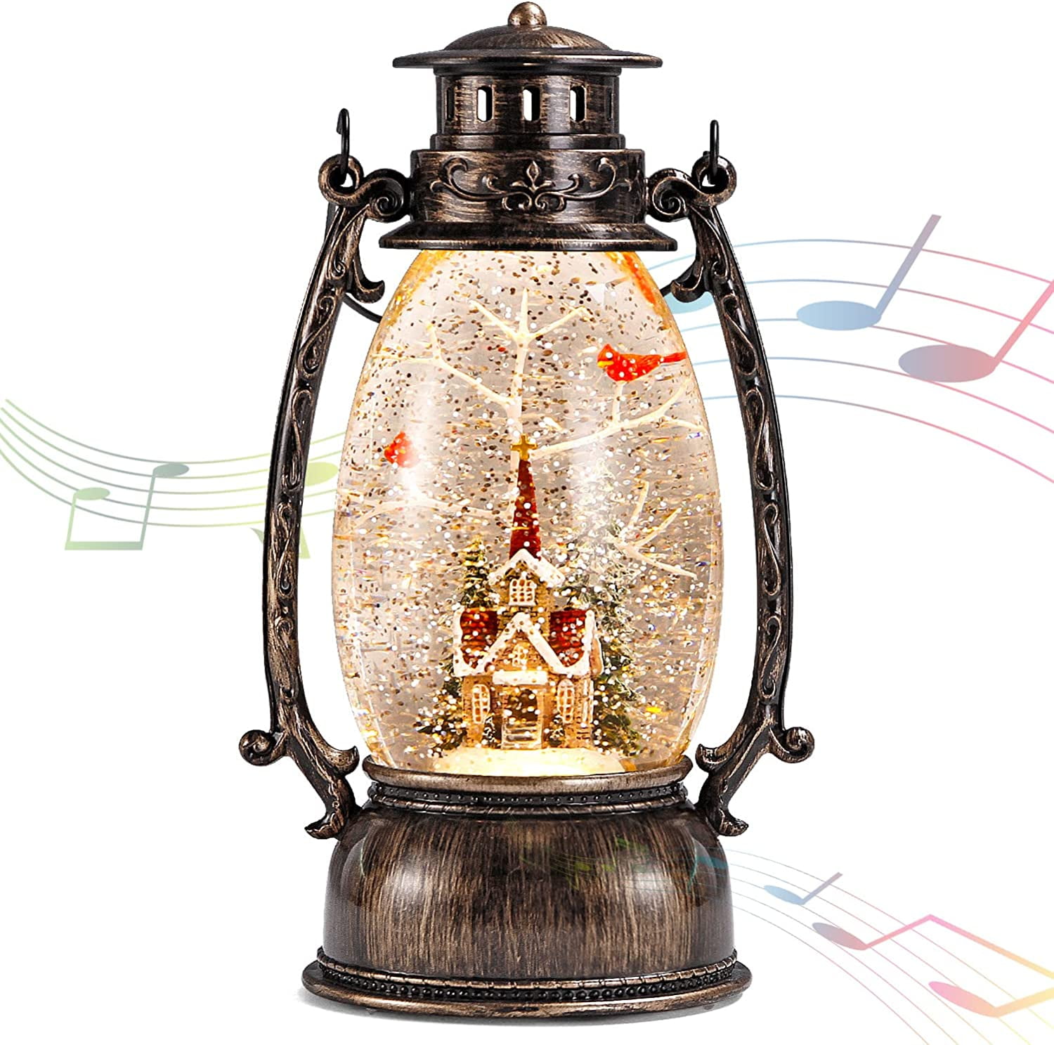 Christmas Snow Globe Lantern, Christmas Village Church Scene Lighted ...