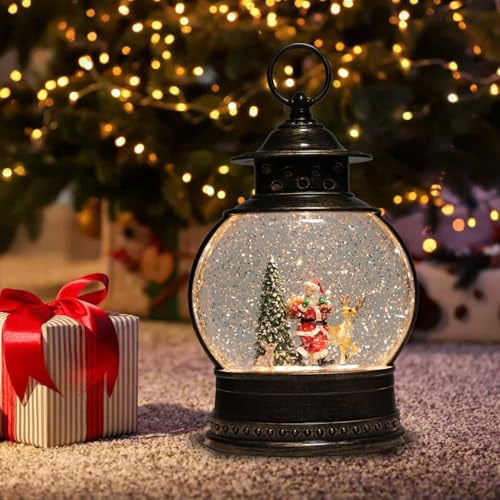 Christmas Snow Globe Lighted Santa and Christmas Tree Scene, Musical ...