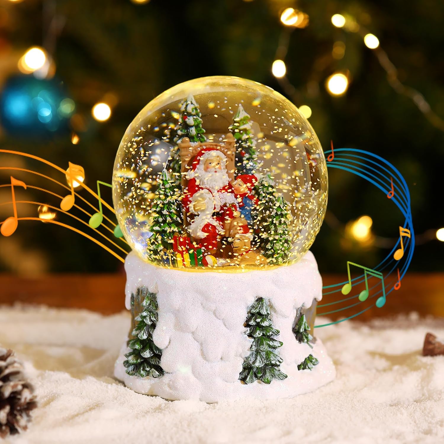 Christmas Snow Globe with Music and Light, Train Base and Santa Claus ...