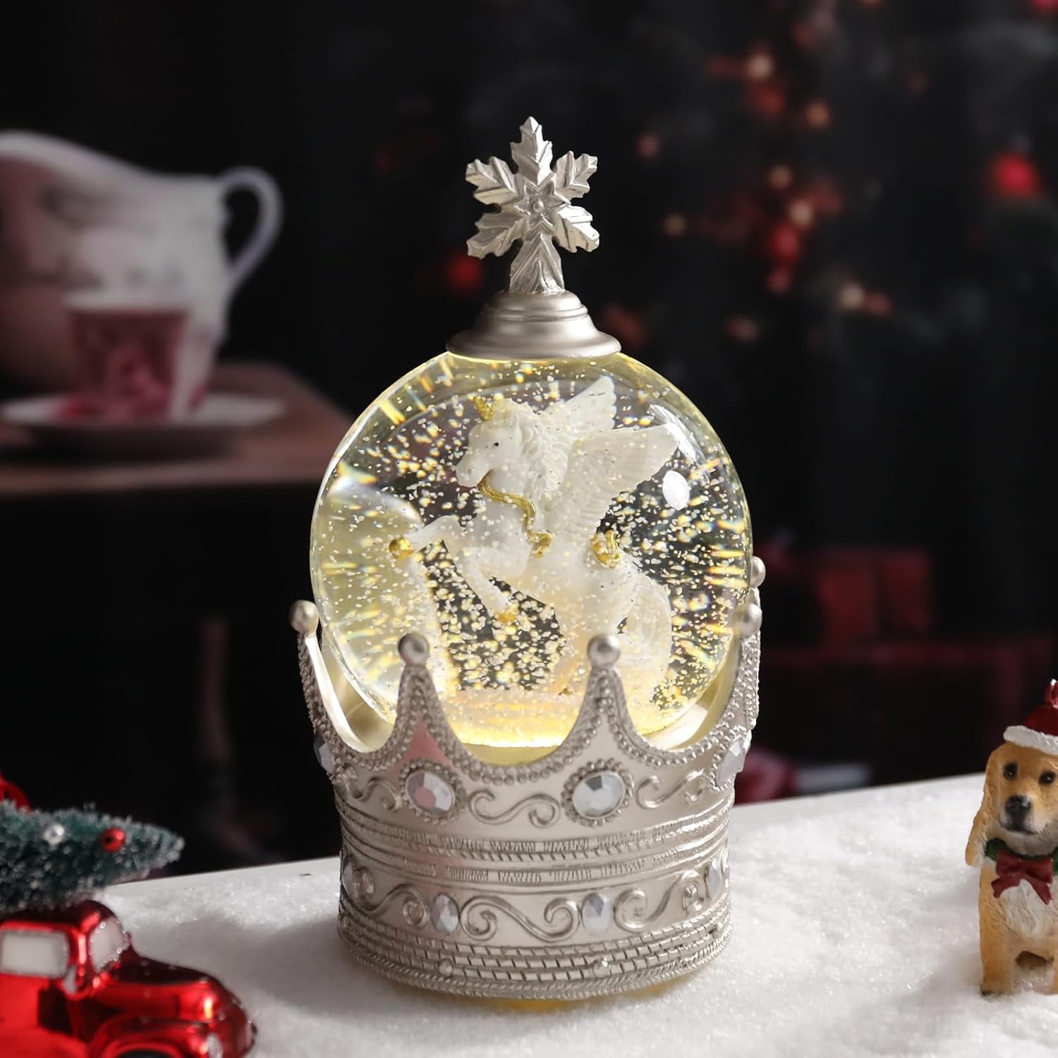 Christmas Snow Globe Musical - Rotating Train Tree Red Water Snow ...