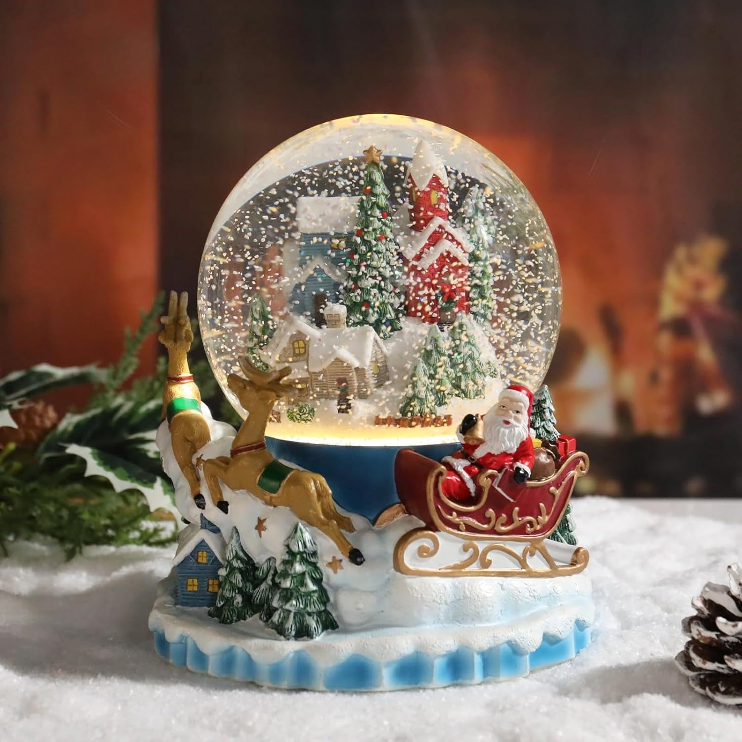 Christmas Snow Globe Musical - Rotating Train Tree Red Water Snow ...