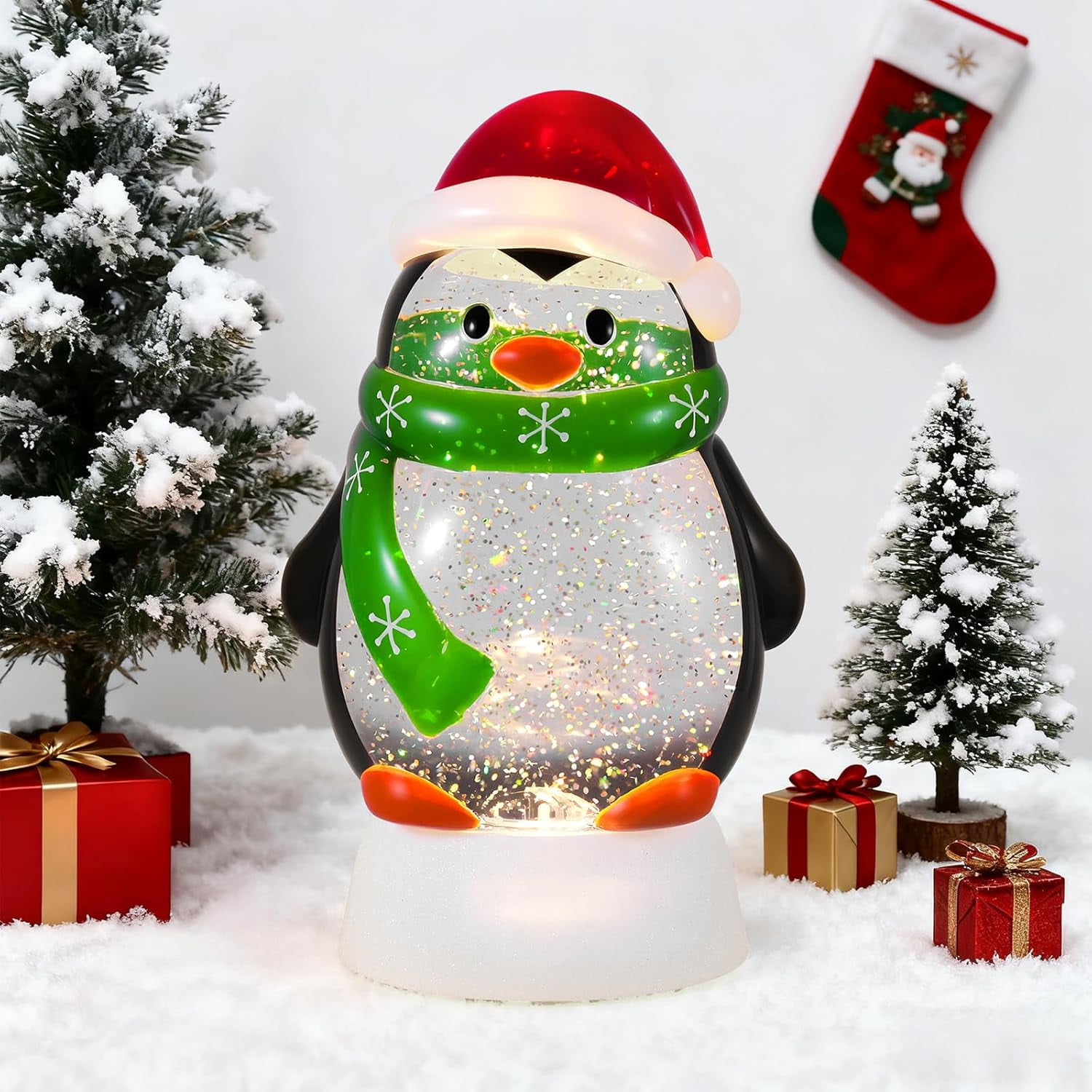 Christmas Snow Globe Penguin Lighted Musical Glitter Globe Battery ...