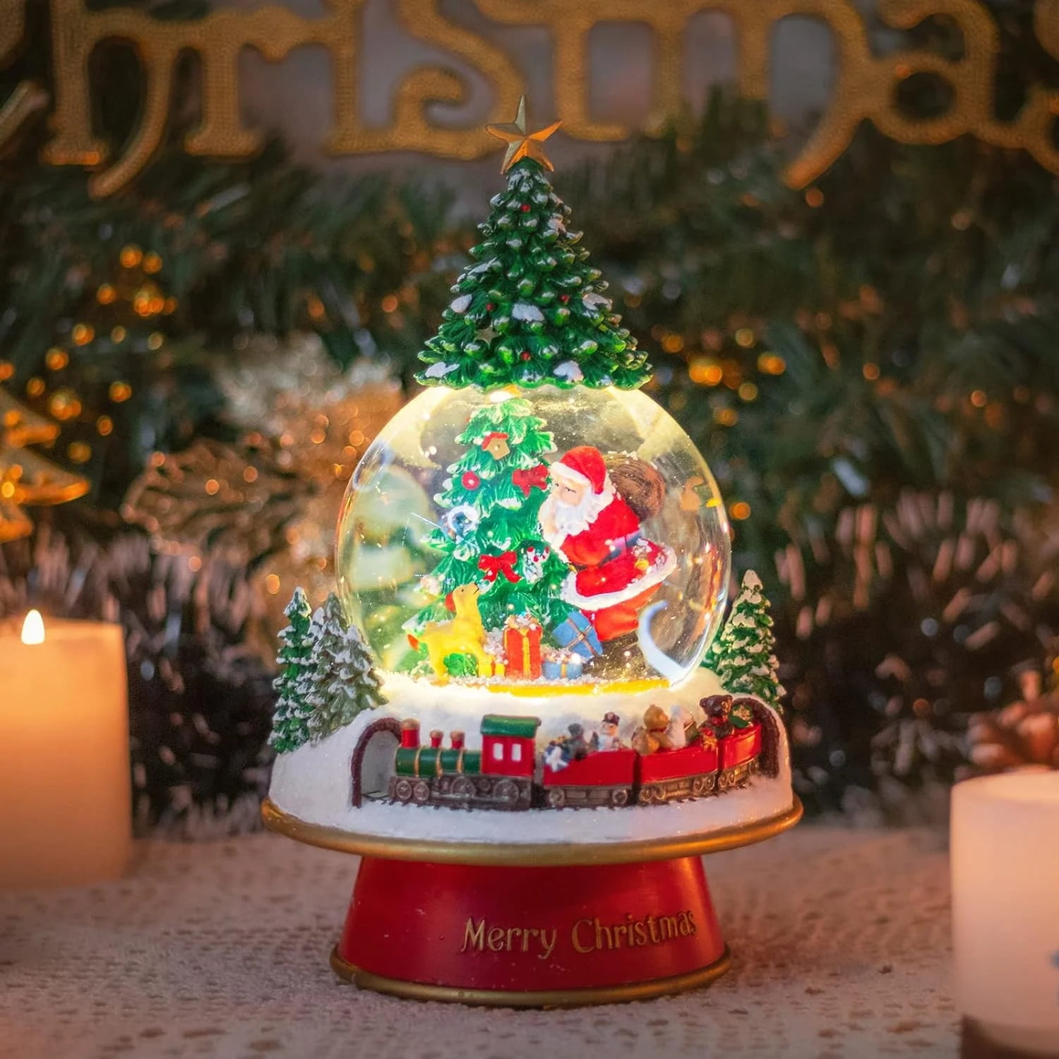 Christmas Snow Globe, Santa & Christmas Tree & Moving Train, Snow Globe ...