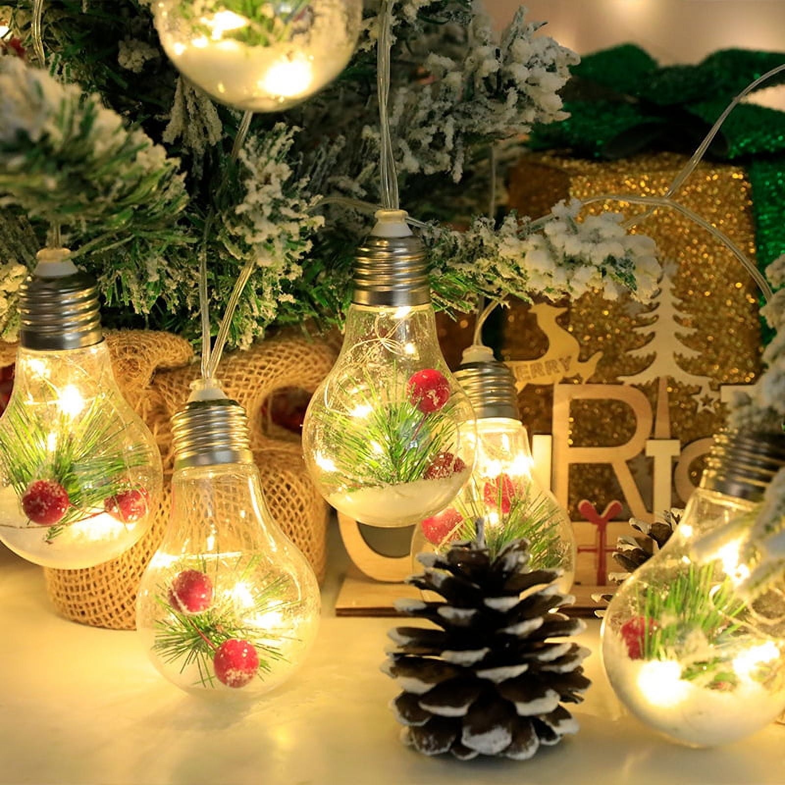 Christmas Snow Globe String Lights Indoor Decorations with 10 LED Bulb ...