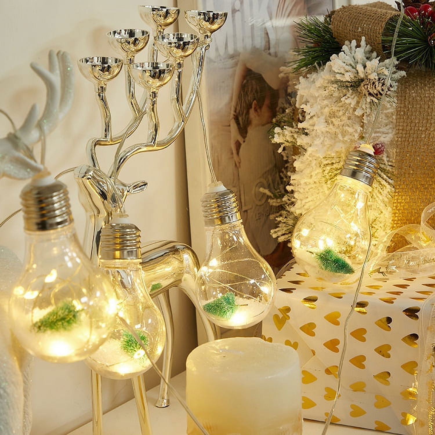 Christmas Snow Globe String Lights Indoor Decorations with 10 LED Bulb ...