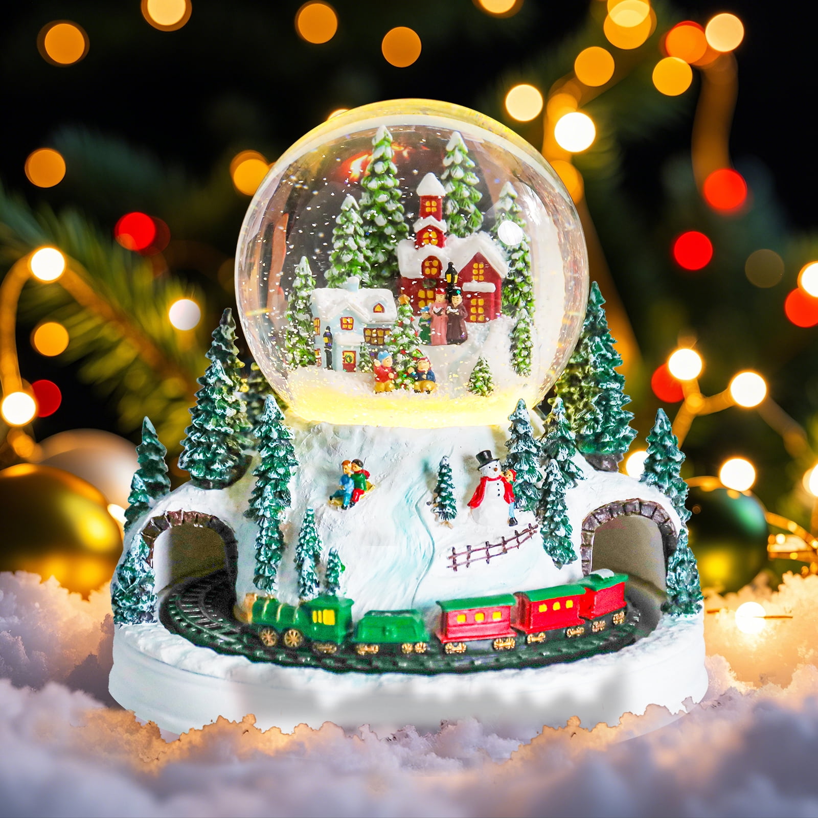 Christmas Snow Globe, Christmas Snow Village,Sleigh & River & Snowman ...