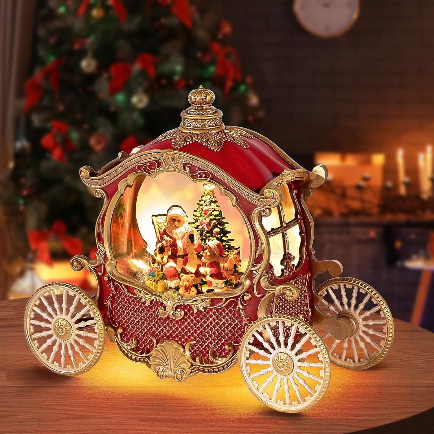 Christmas Snow Globes Lantern Musical,6H Timer Cylinder Glitter Snow ...