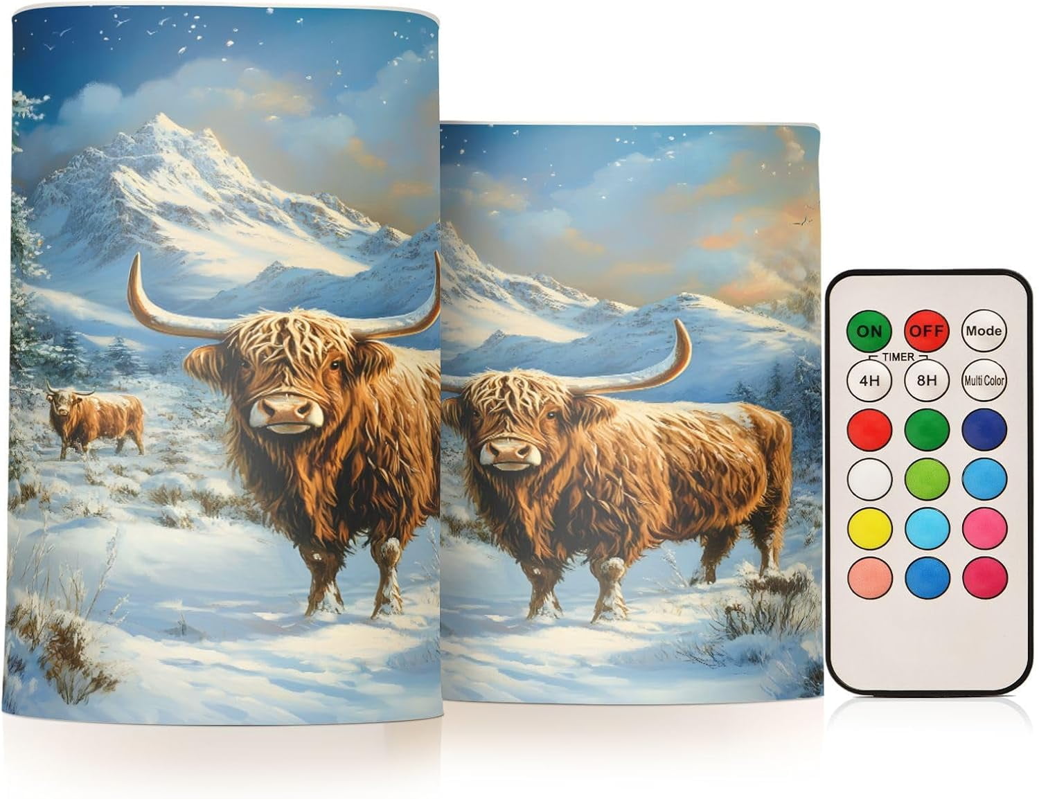 Christmas Snow Highland Cattle Cow Flickering Flameless Candles ...
