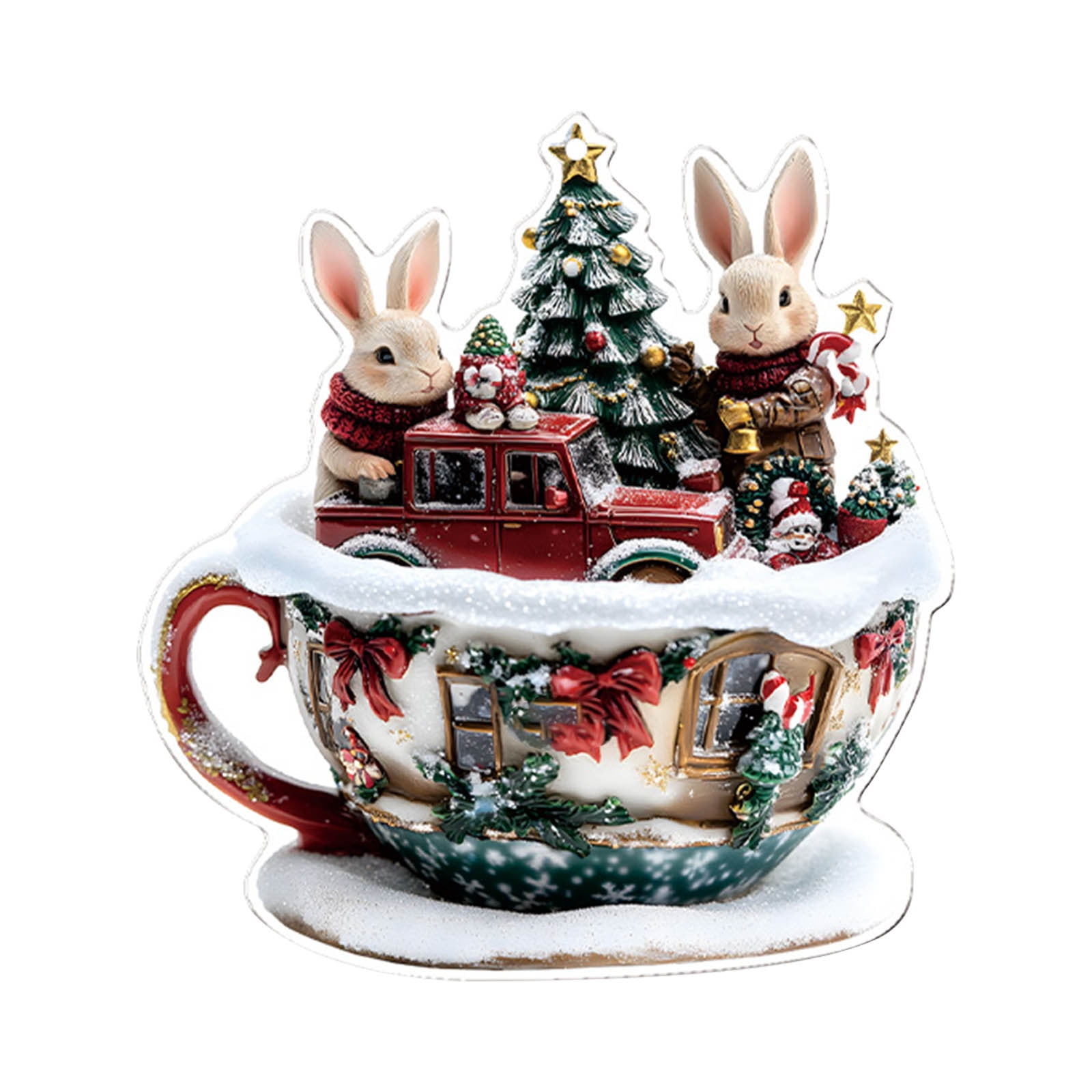 Christmas Snow House Ornaments, 2D Acrylic Christmas Pendant Holiday ...