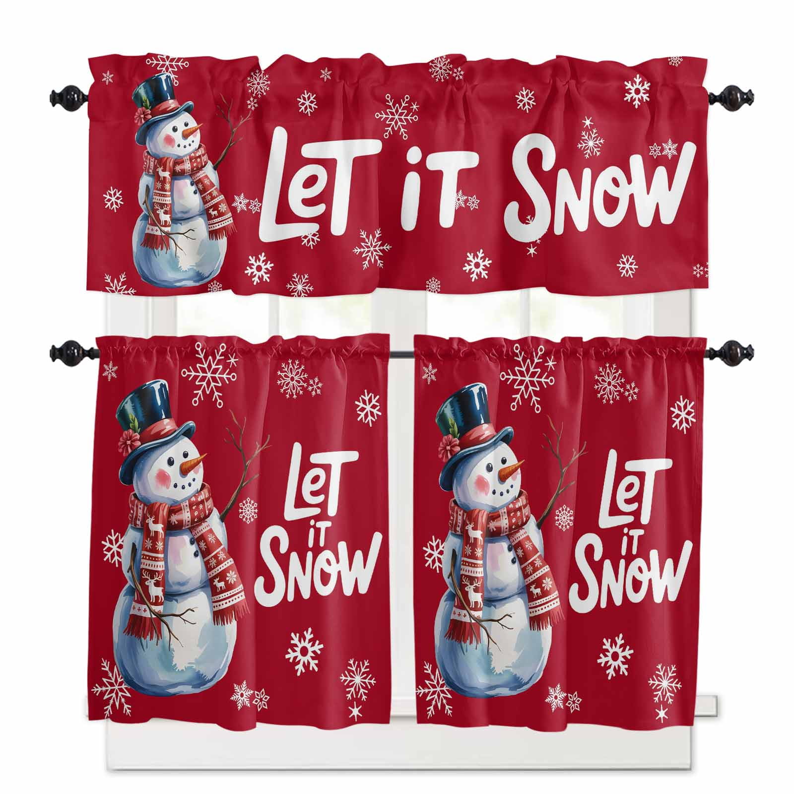 Christmas Snow Kitchen Curtains Valances and Tiers Set of 3 Winter ...