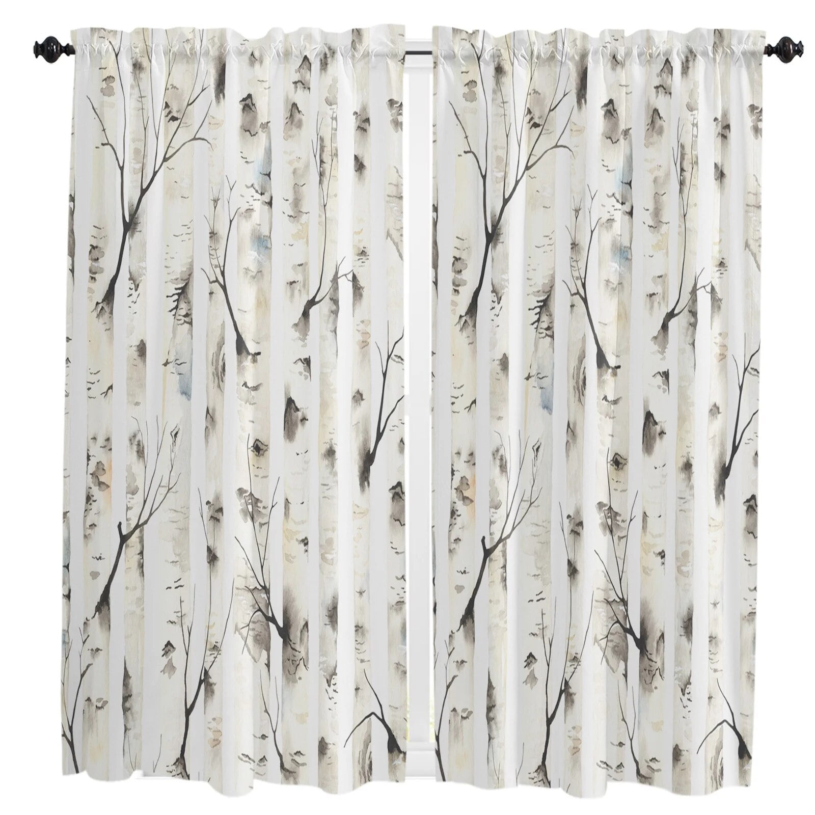 Christmas Snow Land Tree Snowflake Curtain Rod Pocket Short Curtains ...