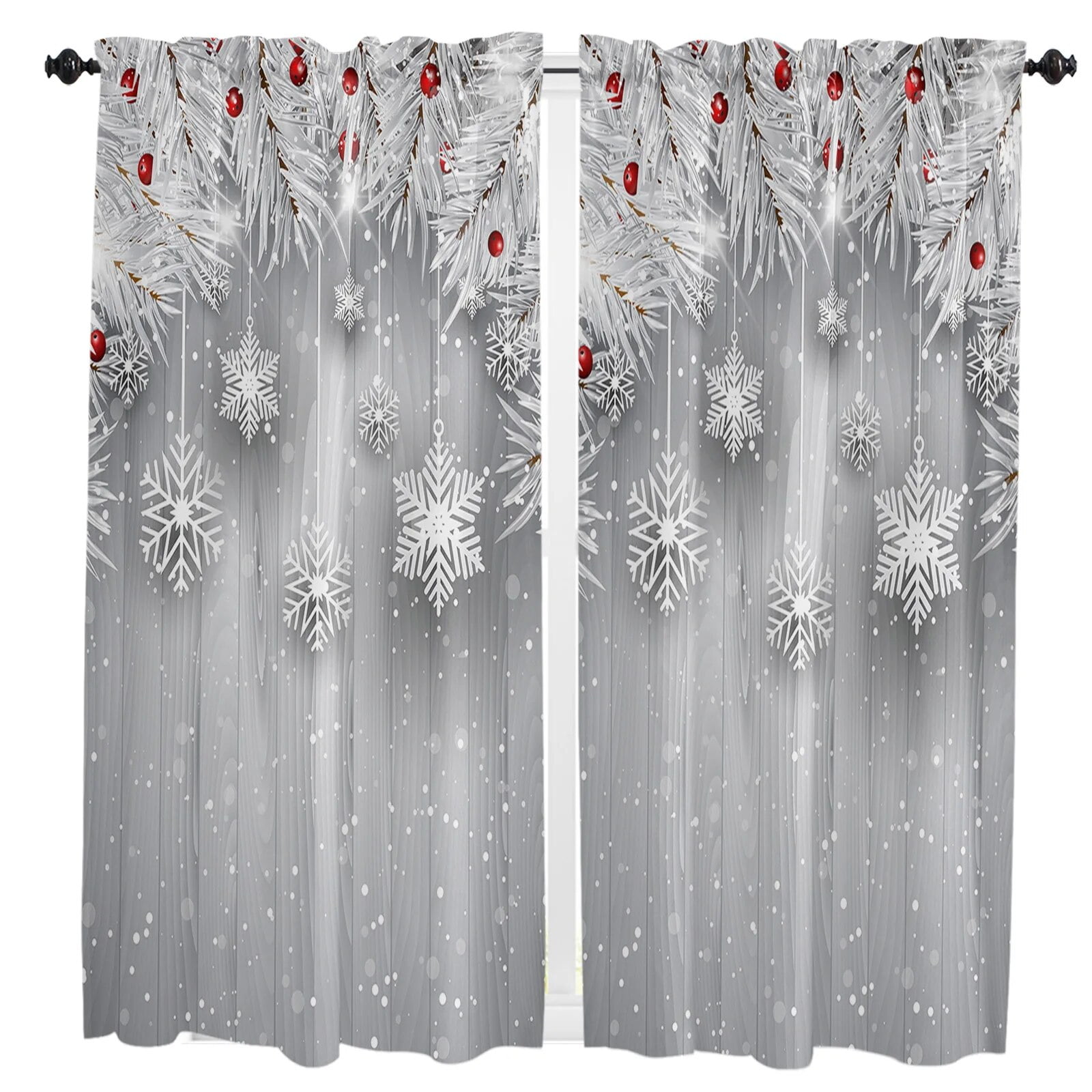 Christmas Snow Land Tree Snowflake Curtain Rod Pocket Short Curtains ...