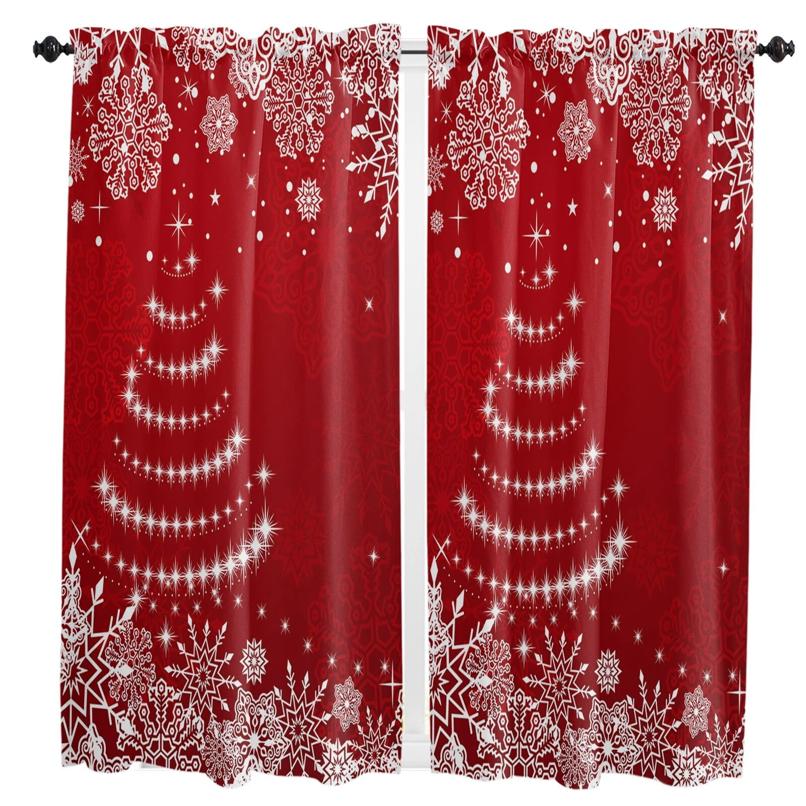 Christmas Snow Land Tree Snowflake Curtain Rod Pocket Short Curtains ...