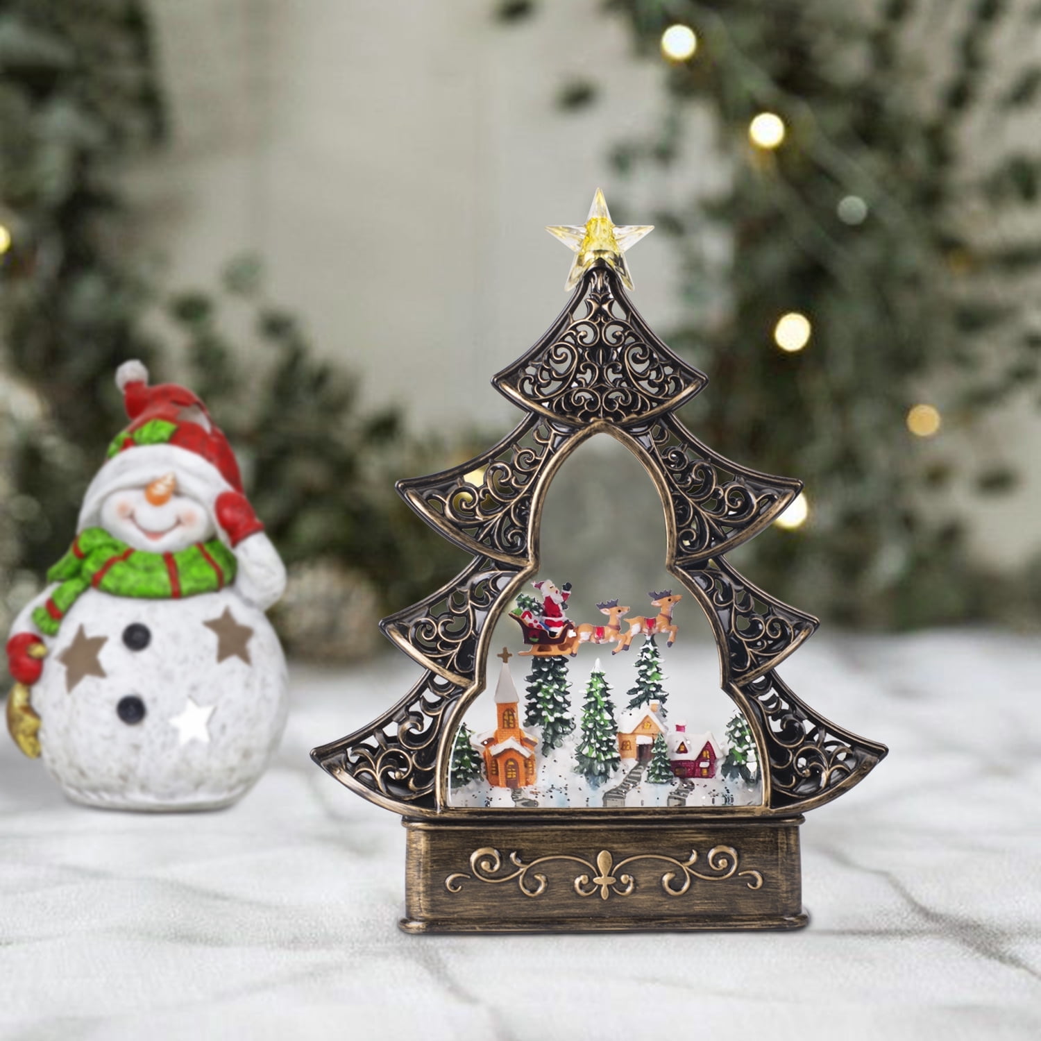 Christmas Snow Lantern with Music, Battery Operated Lighted Swirling ...