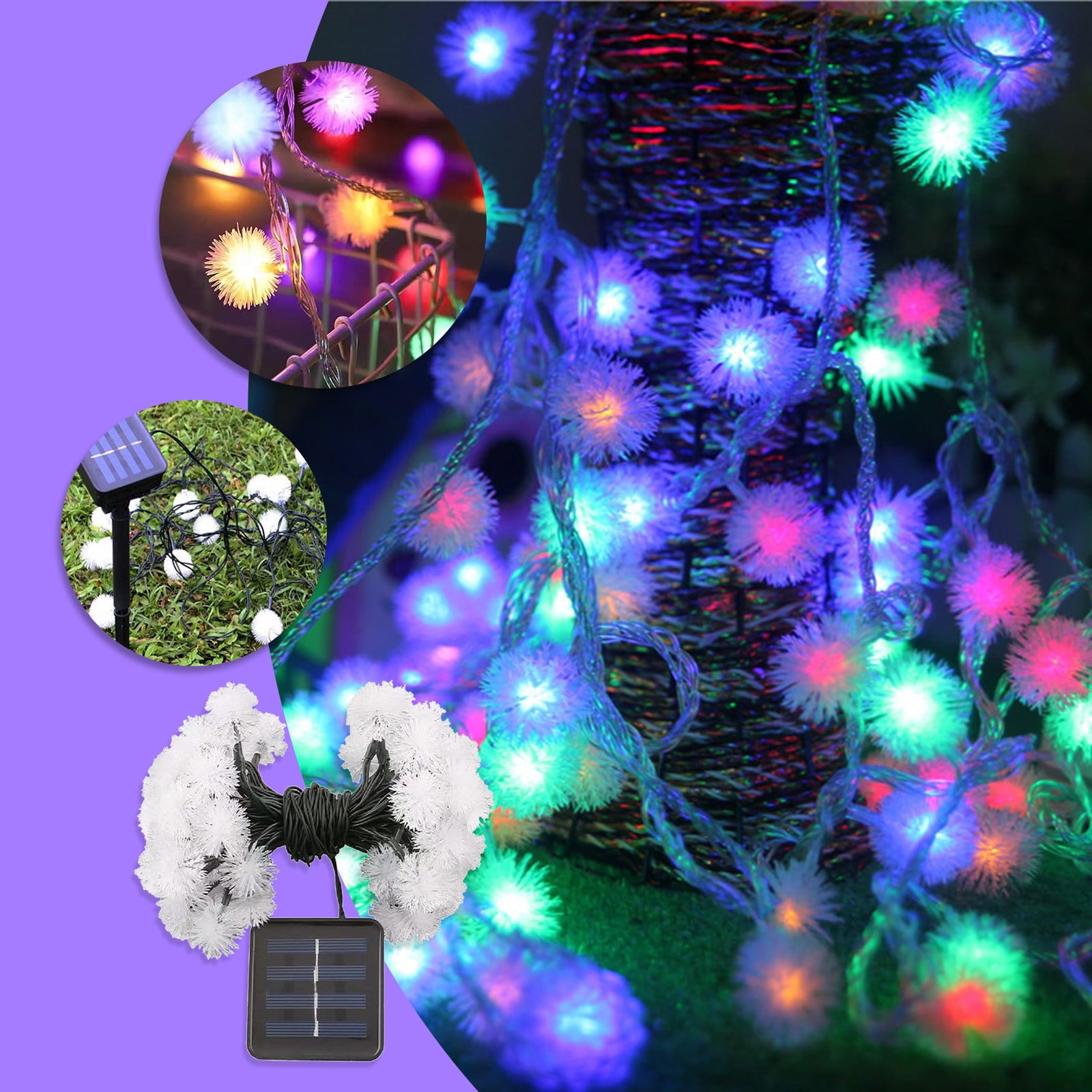 Christmas Snow Pompom LED String Lights | 20 Bulbs | 21.2ft | Multiple ...