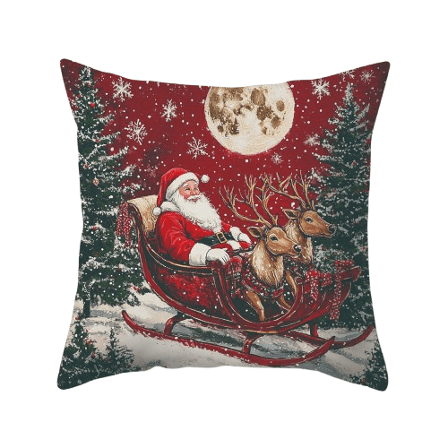 Christmas Snow-Scene Santa And Snowman Peach-Skining Pillow Cover ...