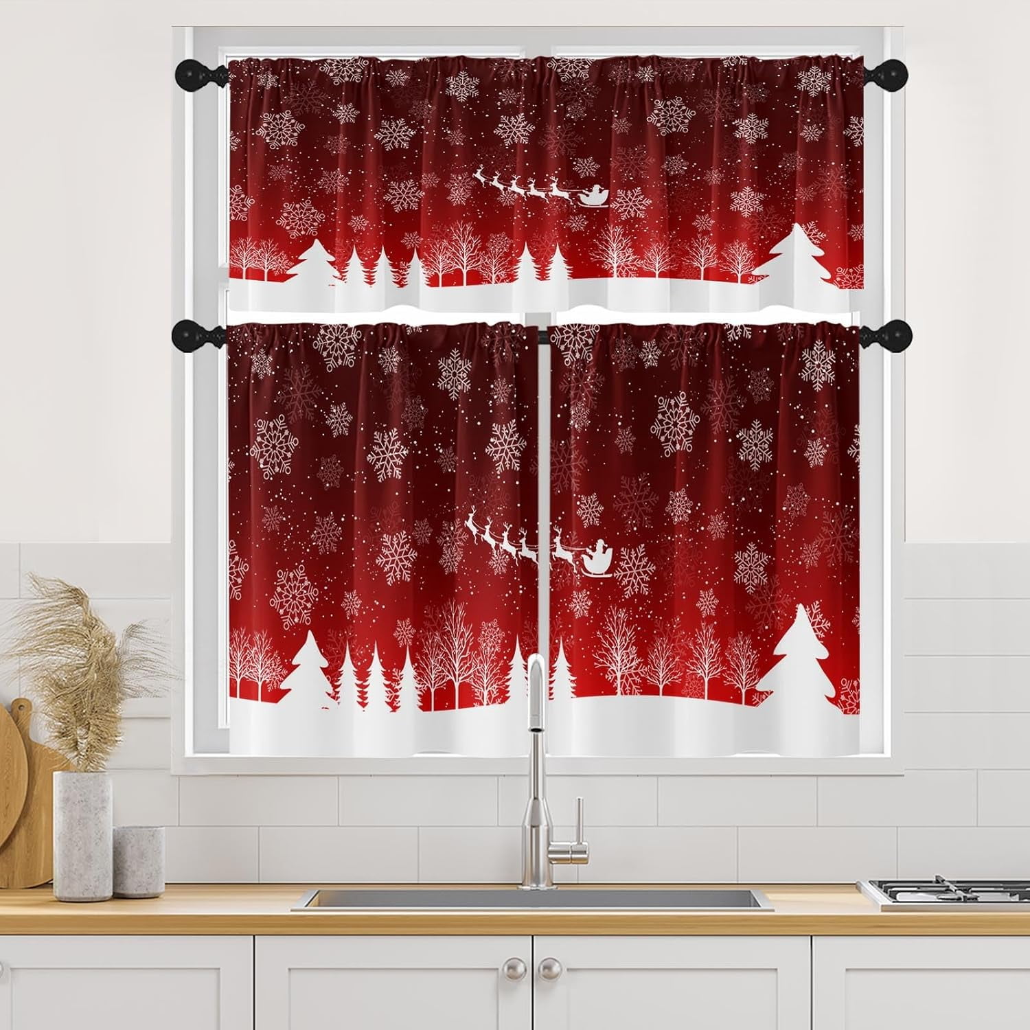 Christmas Snow Snowflakes Kitchen Curtains Window Curtains and Valances ...