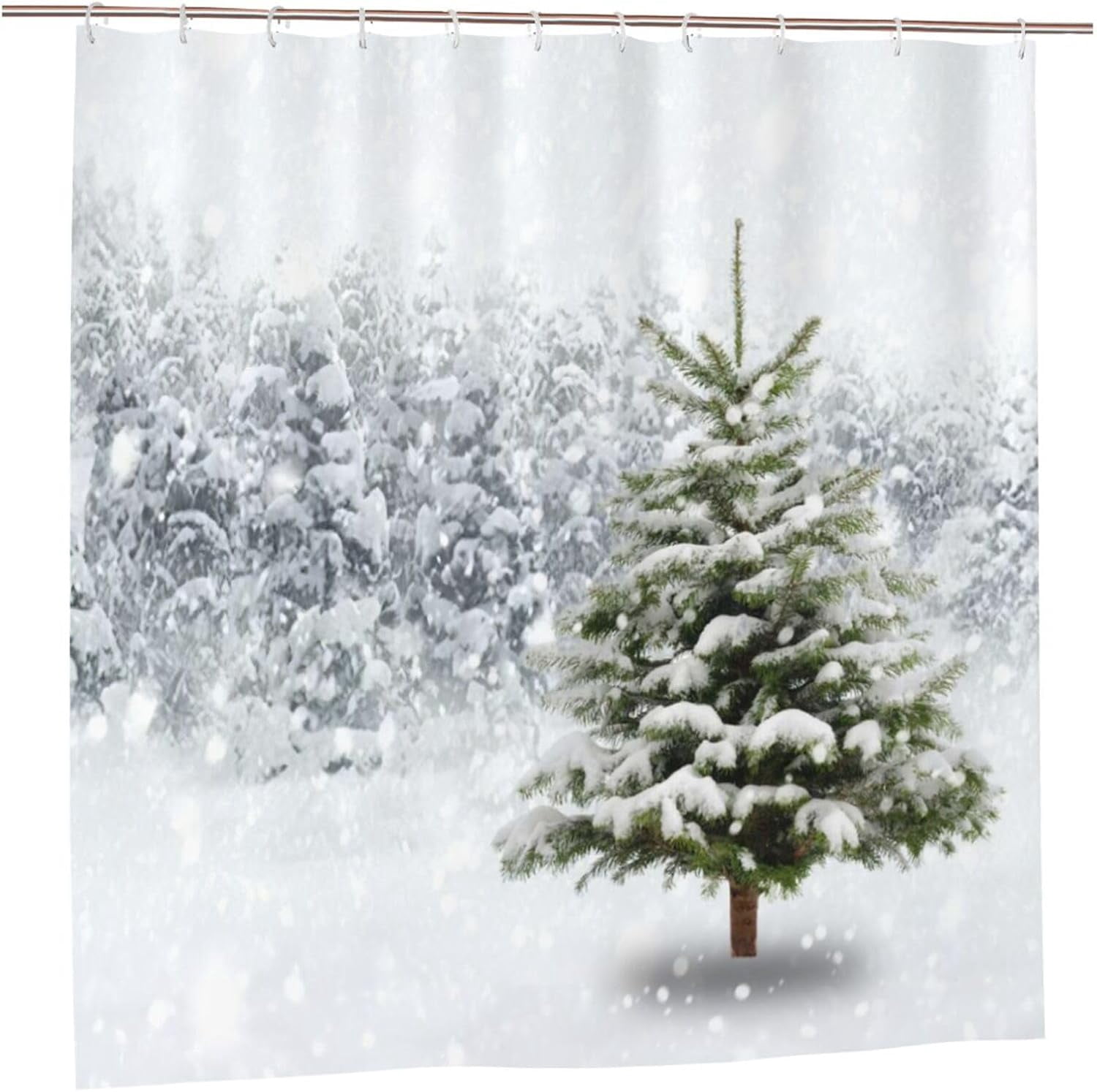 Christmas Snow Tree Shower Curtains, Natural Winter Forest Snowflake ...