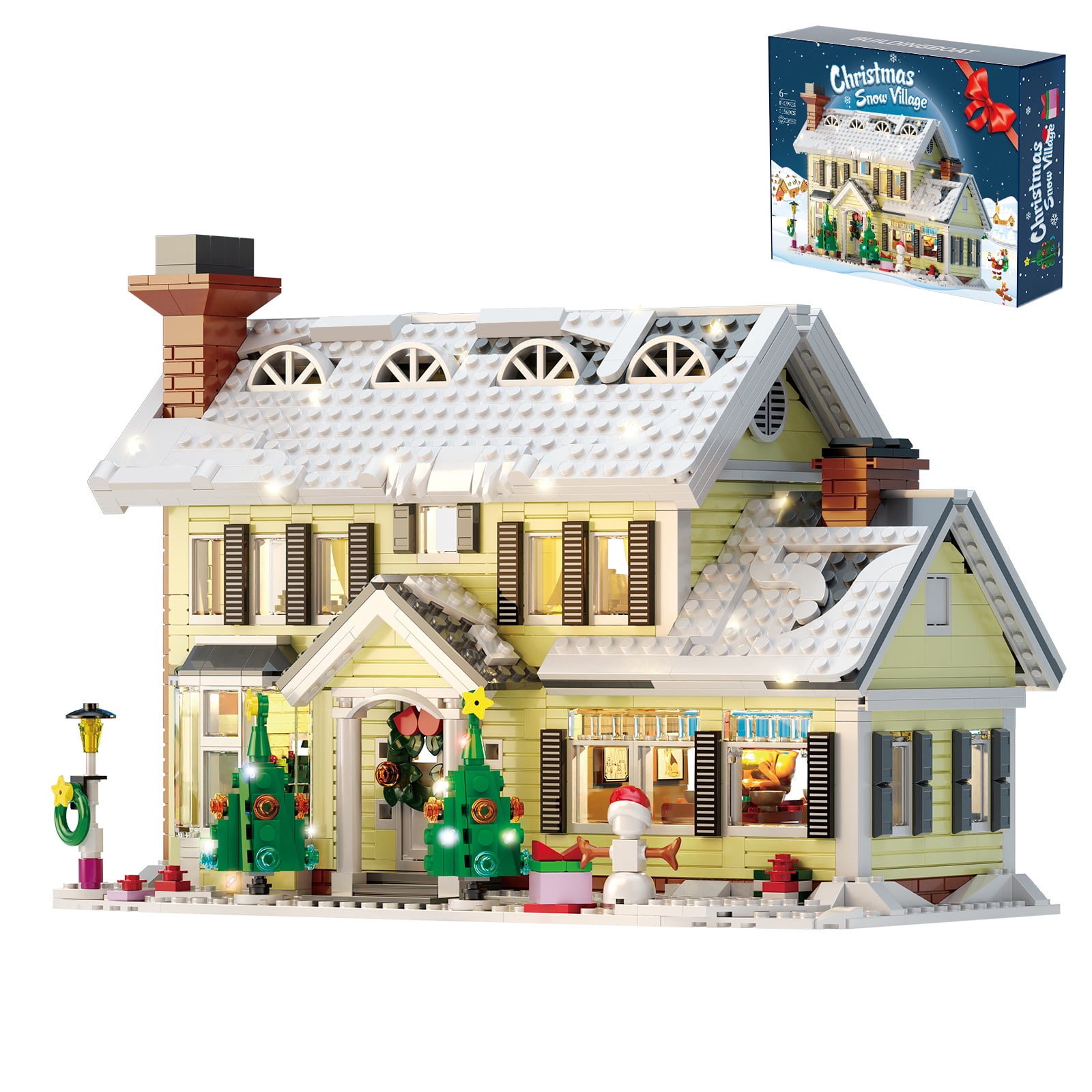 Christmas Snow Village Building Block Set with LED Lights Holiday ...