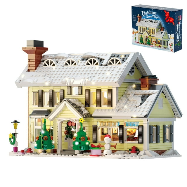 Christmas Snow Village Building Block Set with LED Lights Holiday ...