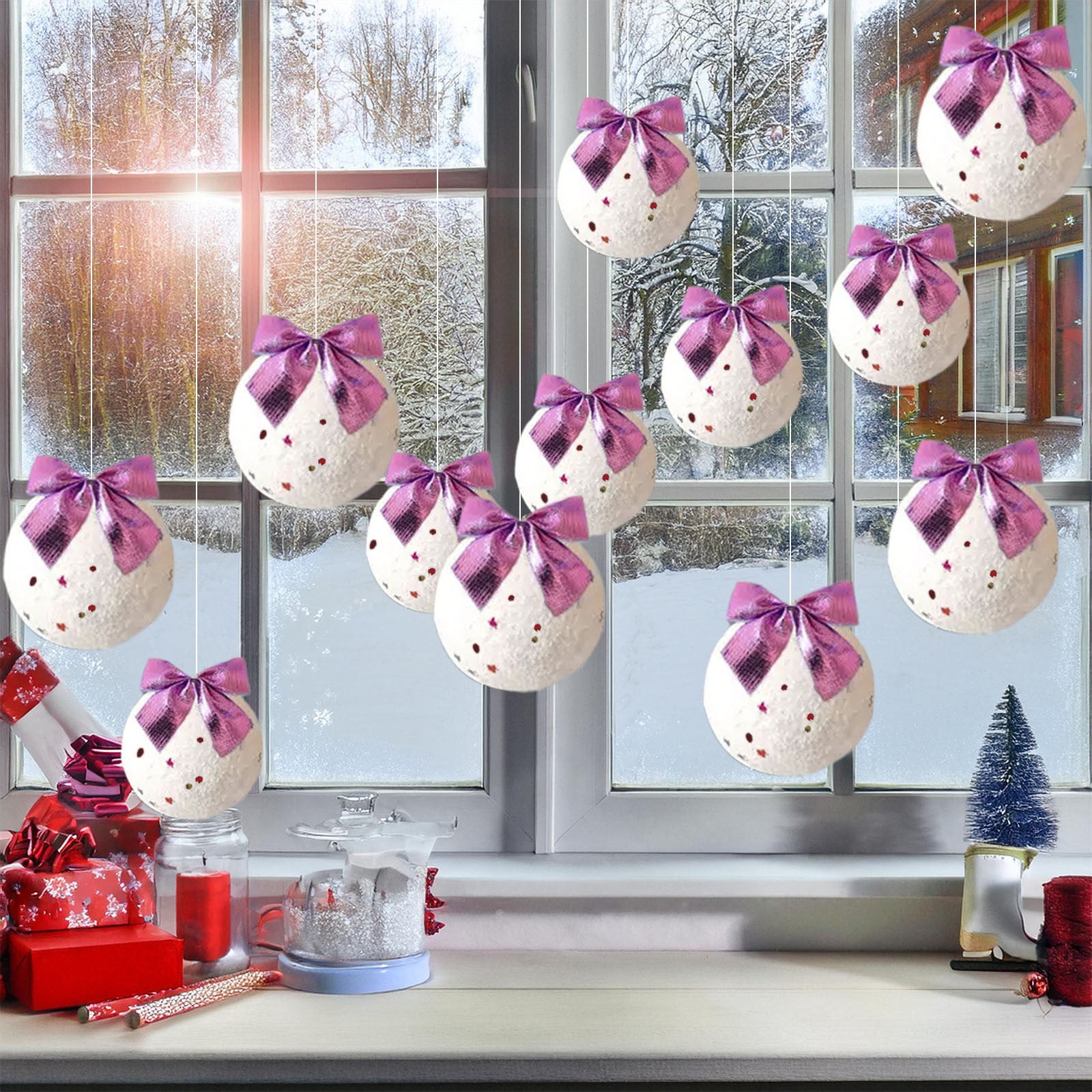 Christmas Snowball & Bow Pendant Balls - Hanging Tree Decorations ...