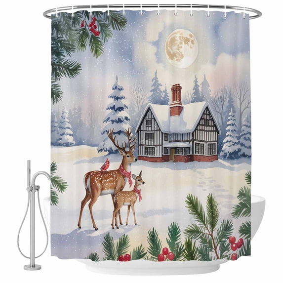 Christmas Snowfields Shower Curtain, Waterproof Shower Curtains for ...