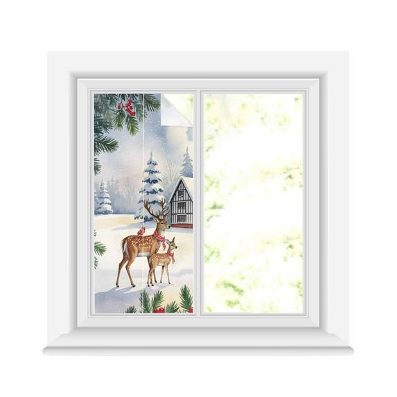 Christmas Snowfields Winter Elk Cardinal Xmas Tree Branch Window ...