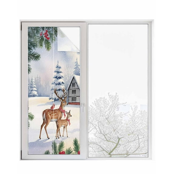 Christmas Snowfields Winter Elk Cardinal Xmas Tree Branch Window ...