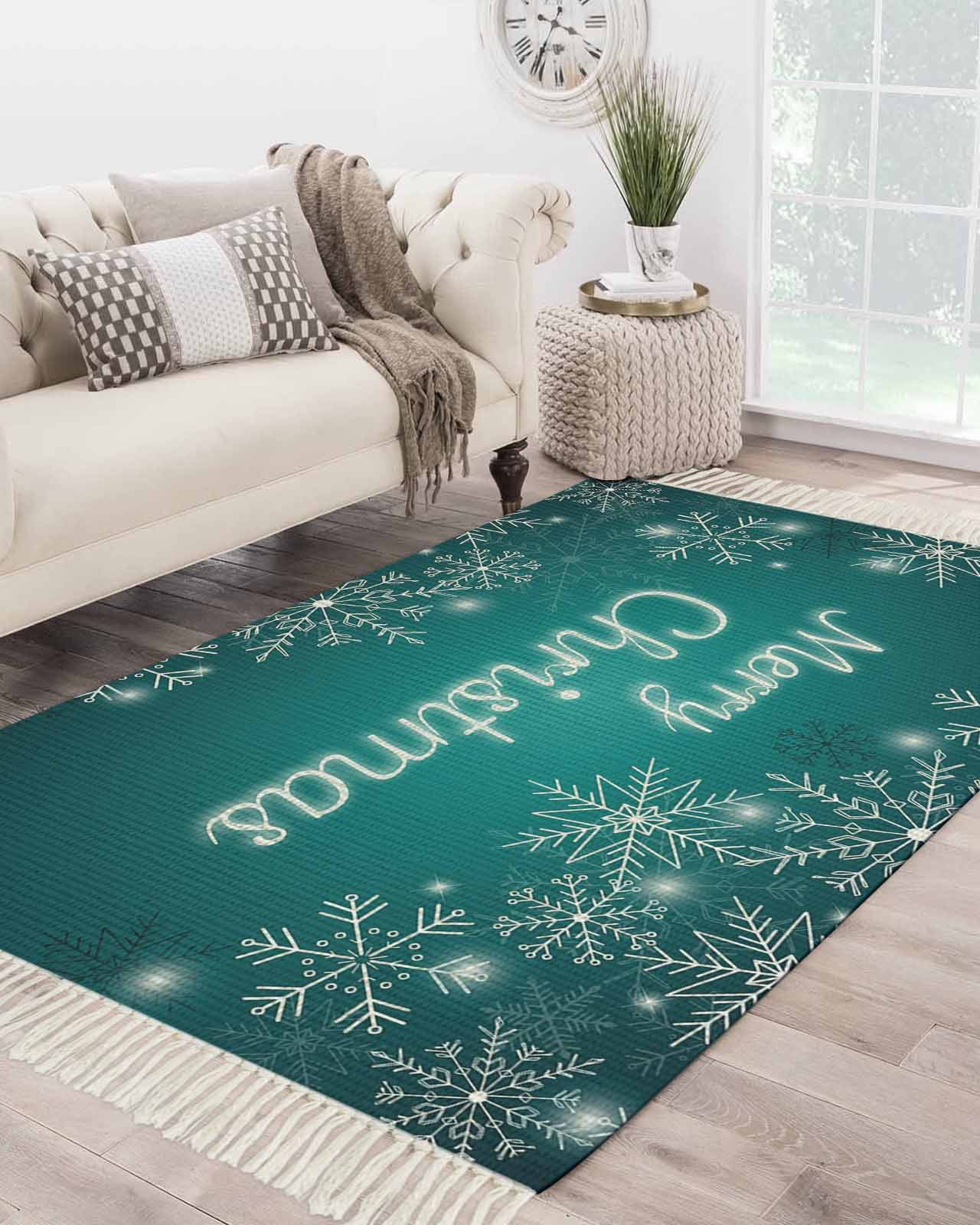 Christmas Snowflake Area Rug 3x5ft Woven Runner Rug,Ombre Turquoise ...