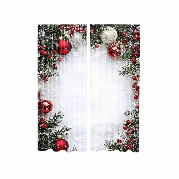 Christmas Snowflake Ball Print Polyester Curtains,2 Panels, Thermal ...