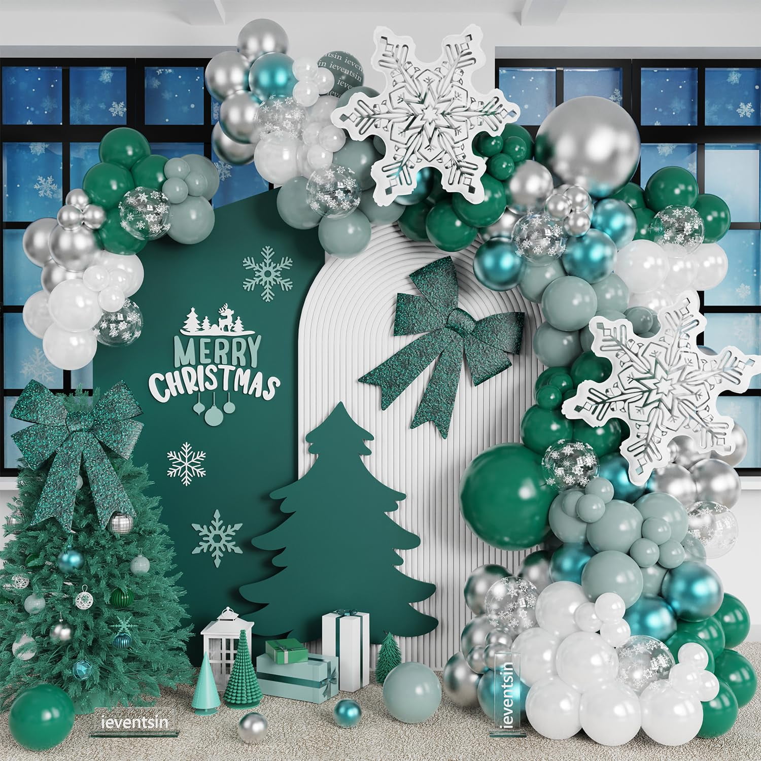 Christmas Snowflake Balloon Arch Garland Kit, 146 Pcs Green White ...