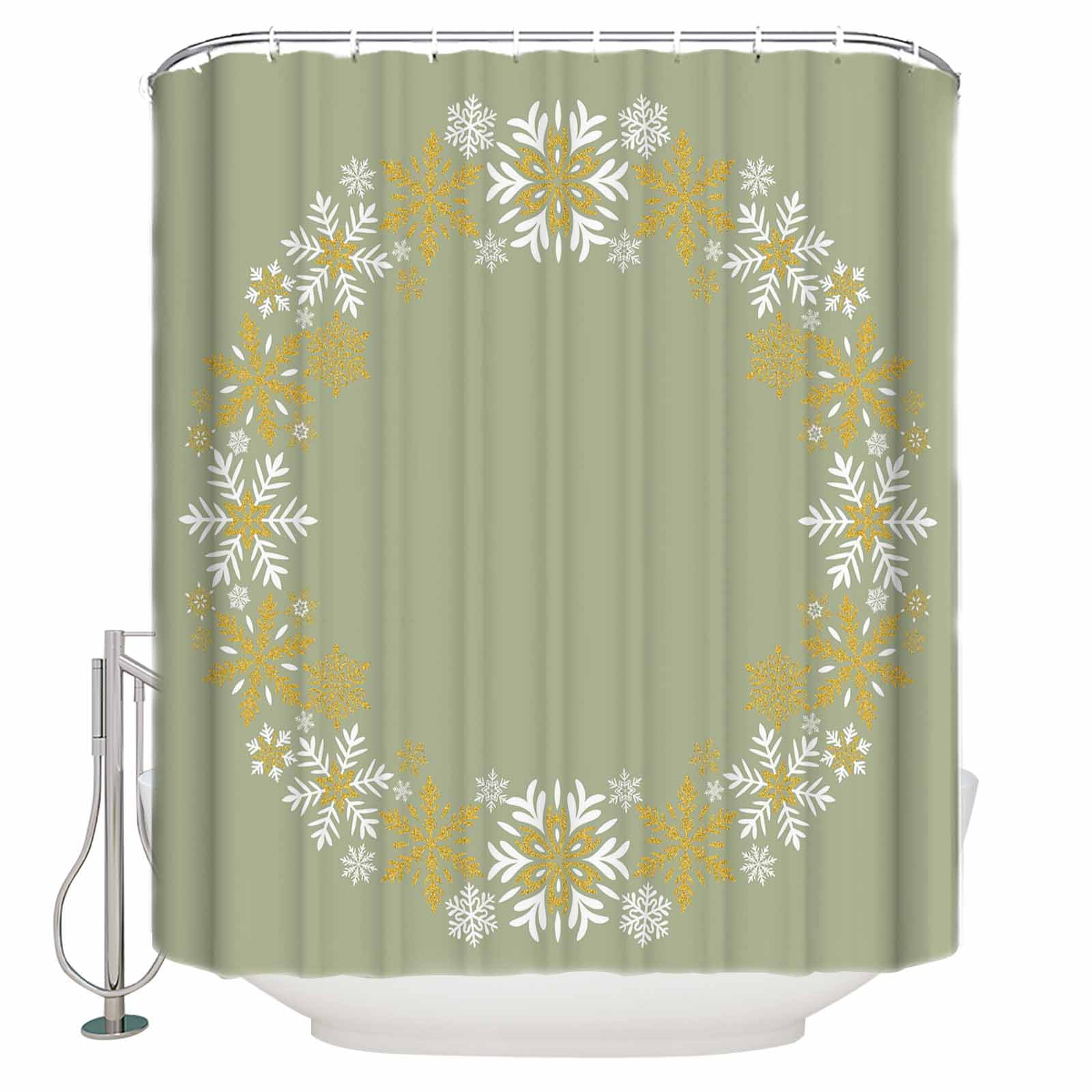 Christmas Snowflake Bathroom Shower Curtains with 12 Hooks Polyester ...