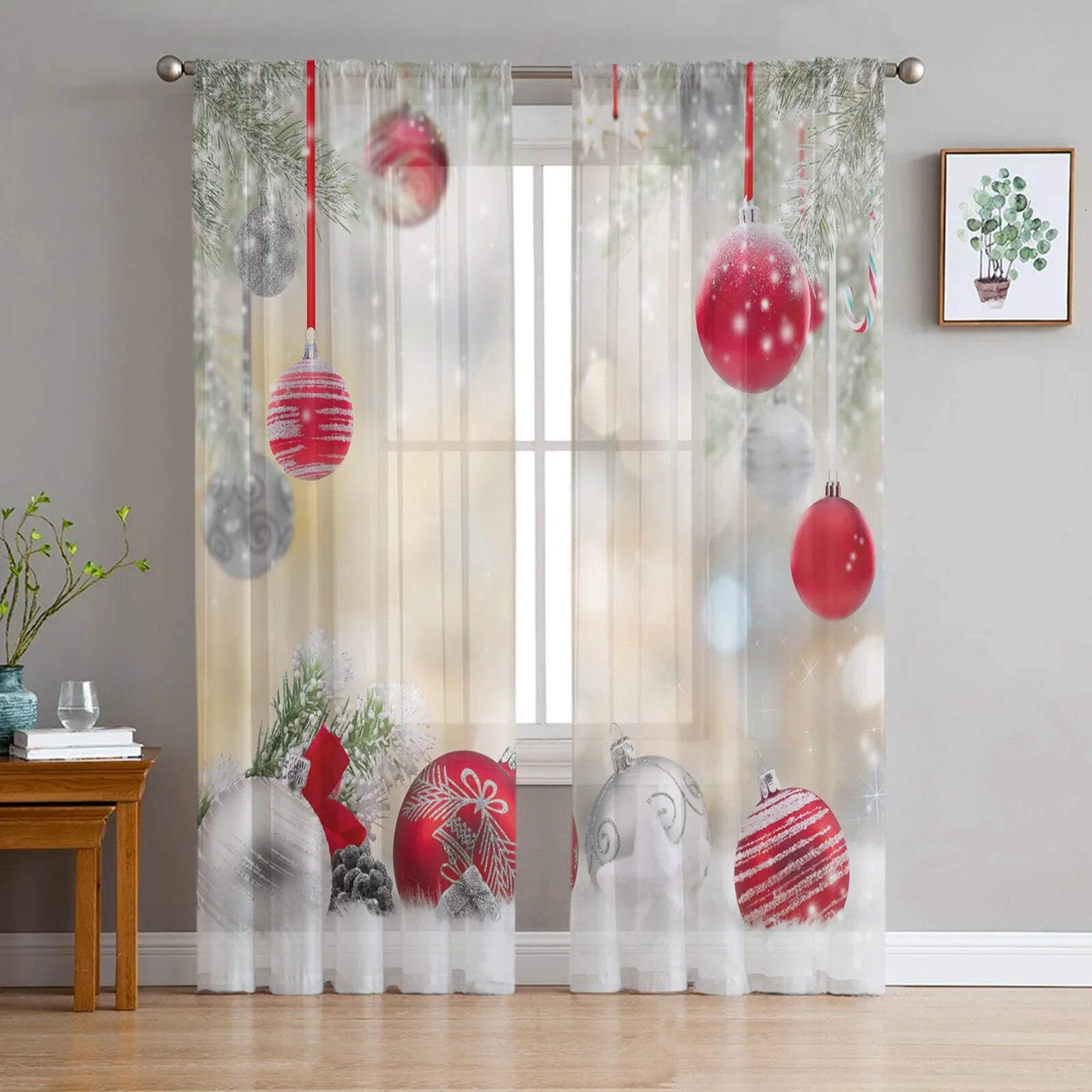 Christmas Snowflake Bell Sheer Curtains Christmas Decorations for Home ...