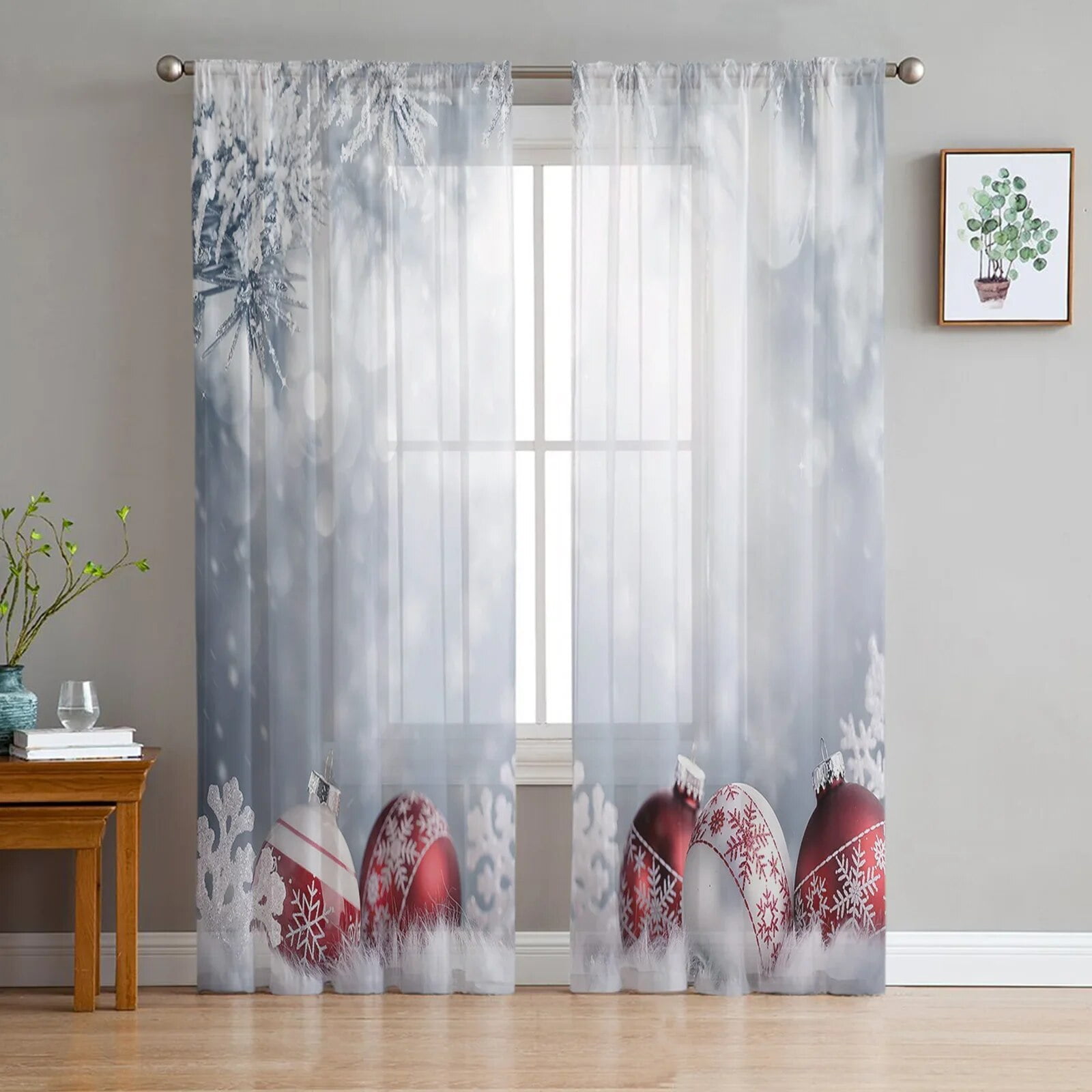 Christmas Snowflake Bell Sheer Curtains Christmas Decorations for Home ...