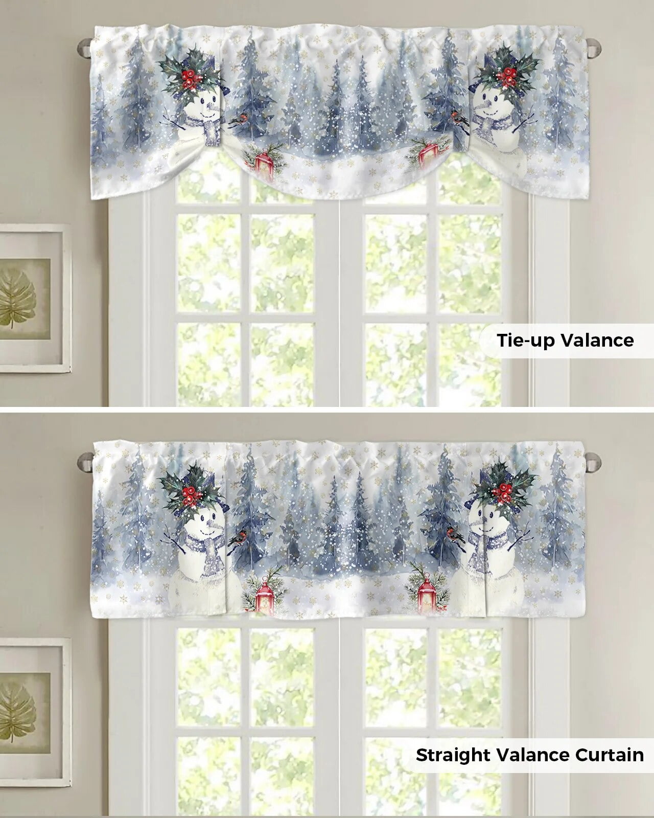 Christmas Snowflake Bird Snowman Window Curtain Living Room Kitchen ...