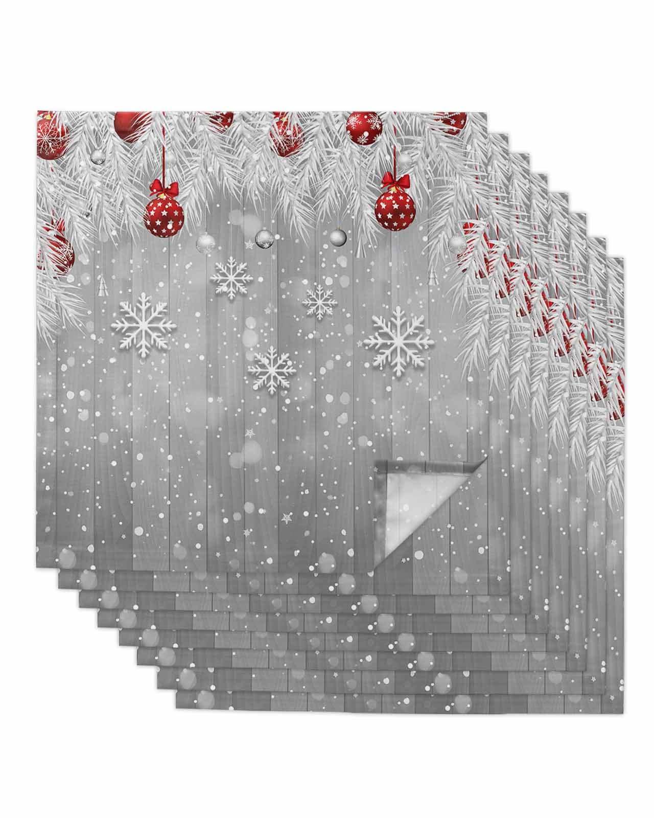Christmas Snowflake Cloth Napkins Washable Set of 8, Xmas Balls ...