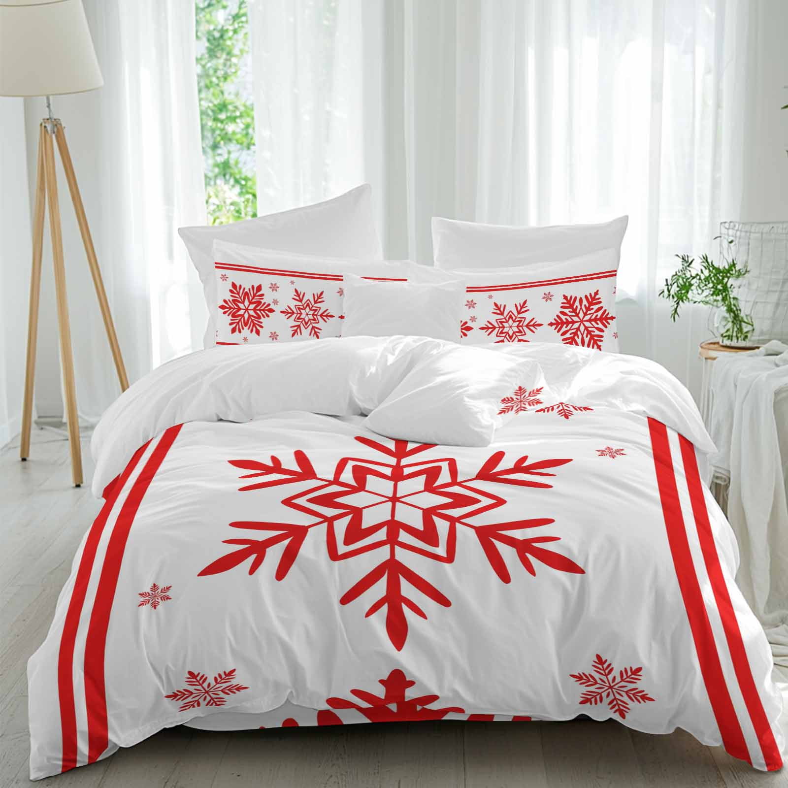 Christmas Snowflake Comforter Set Twin Size, Winter Red Snowflake ...