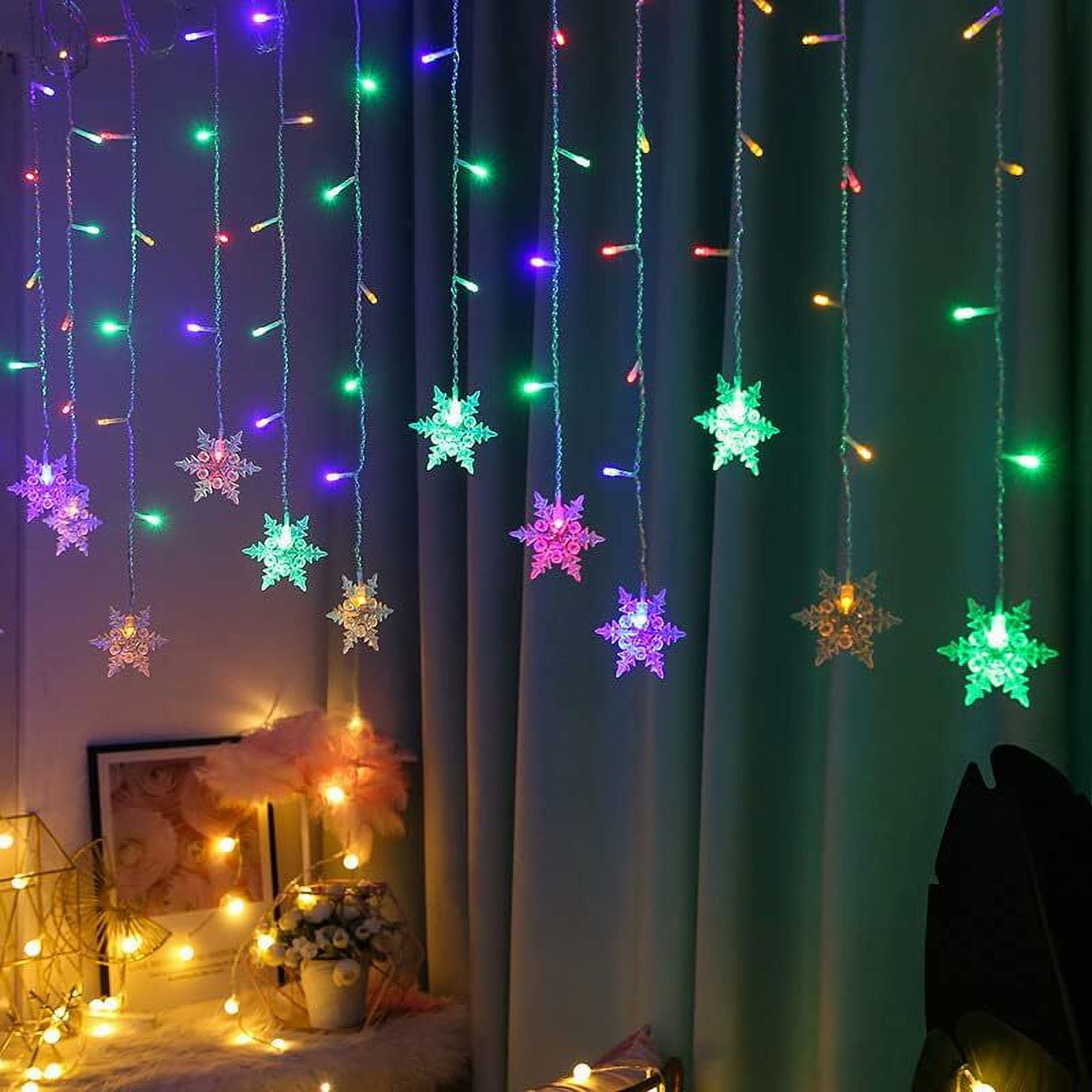 13ft 96LED Snowflake Curtain Lights, Snowflakes LED Curtain String ...