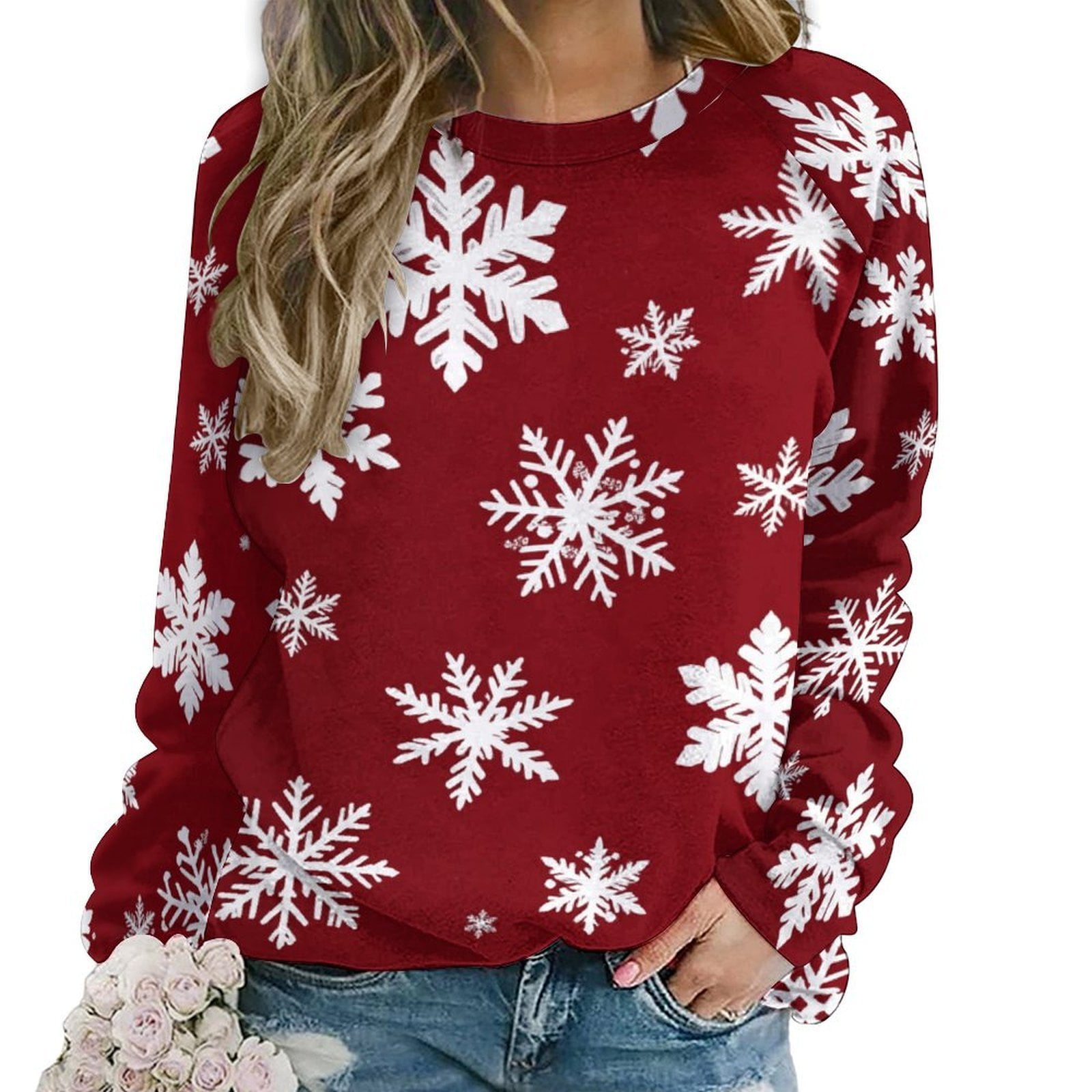 Christmas Snowflake Deer Fashion Round Neck Long Sleeve Printed Elegant ...