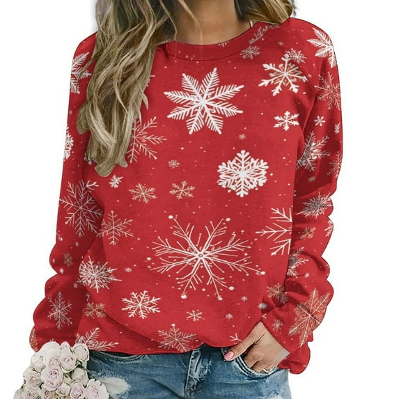 Christmas Snowflake Deer Fashion Round Neck Long Sleeve Printed Elegant ...