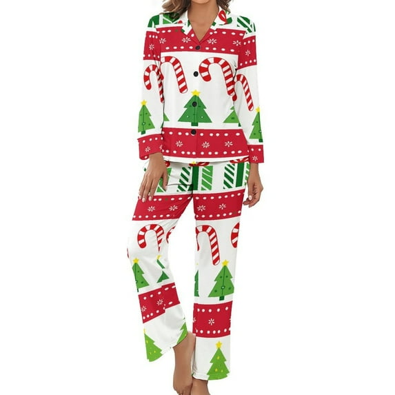 Christmas Snowflake Deer Pajamas Woman Vintage Pajamas Set 2 Piece Long-Sleeve Comfortable ...
