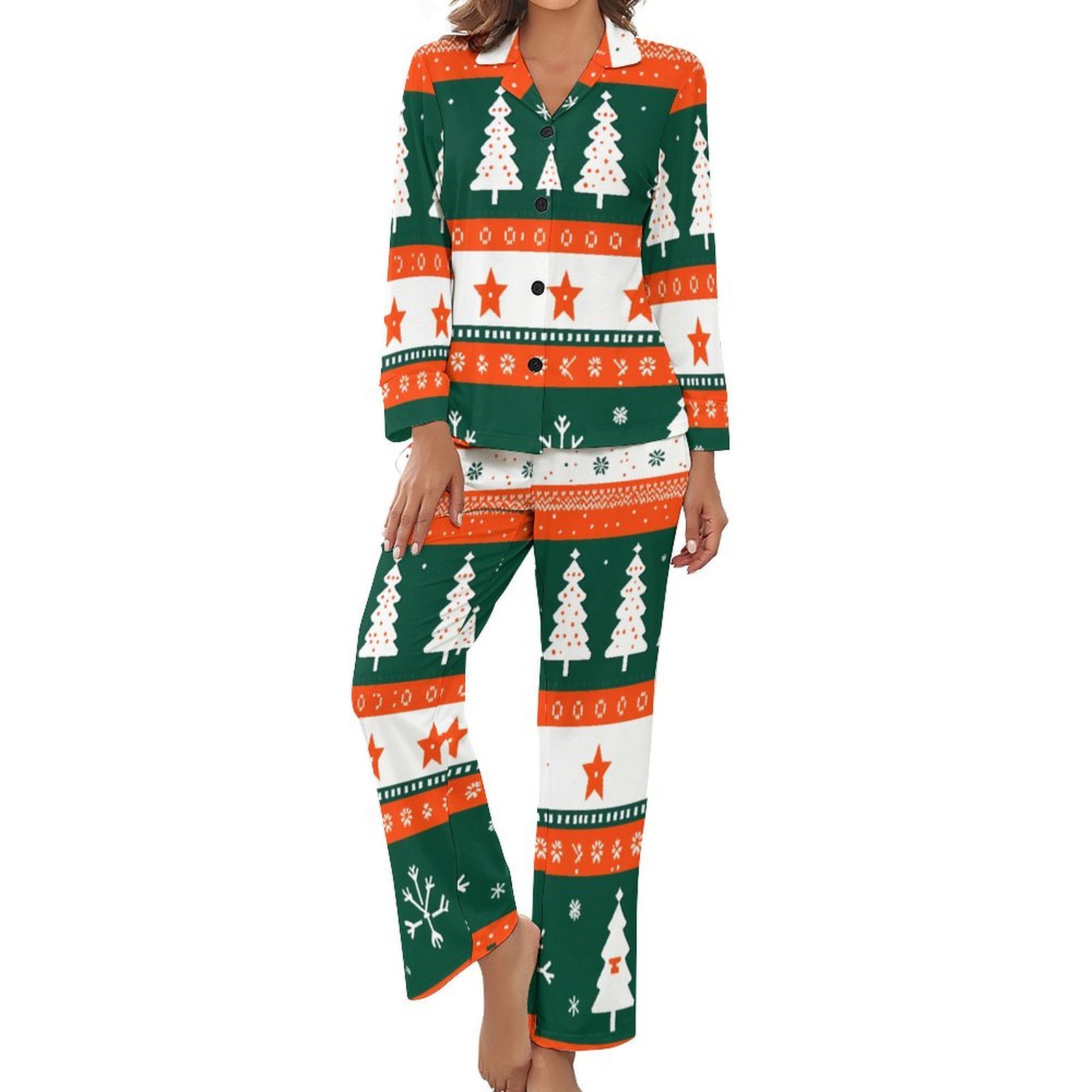 Christmas Snowflake Deer Printed Pajama Set for Couples, Women Men Long ...