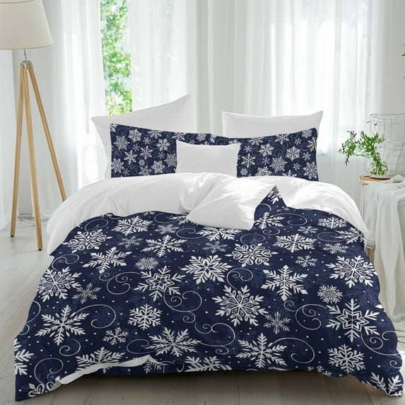 Christmas Snowflake Duvet Cover Set King Size, Winter Vintage Classic Texture 4 Piece Soft ...