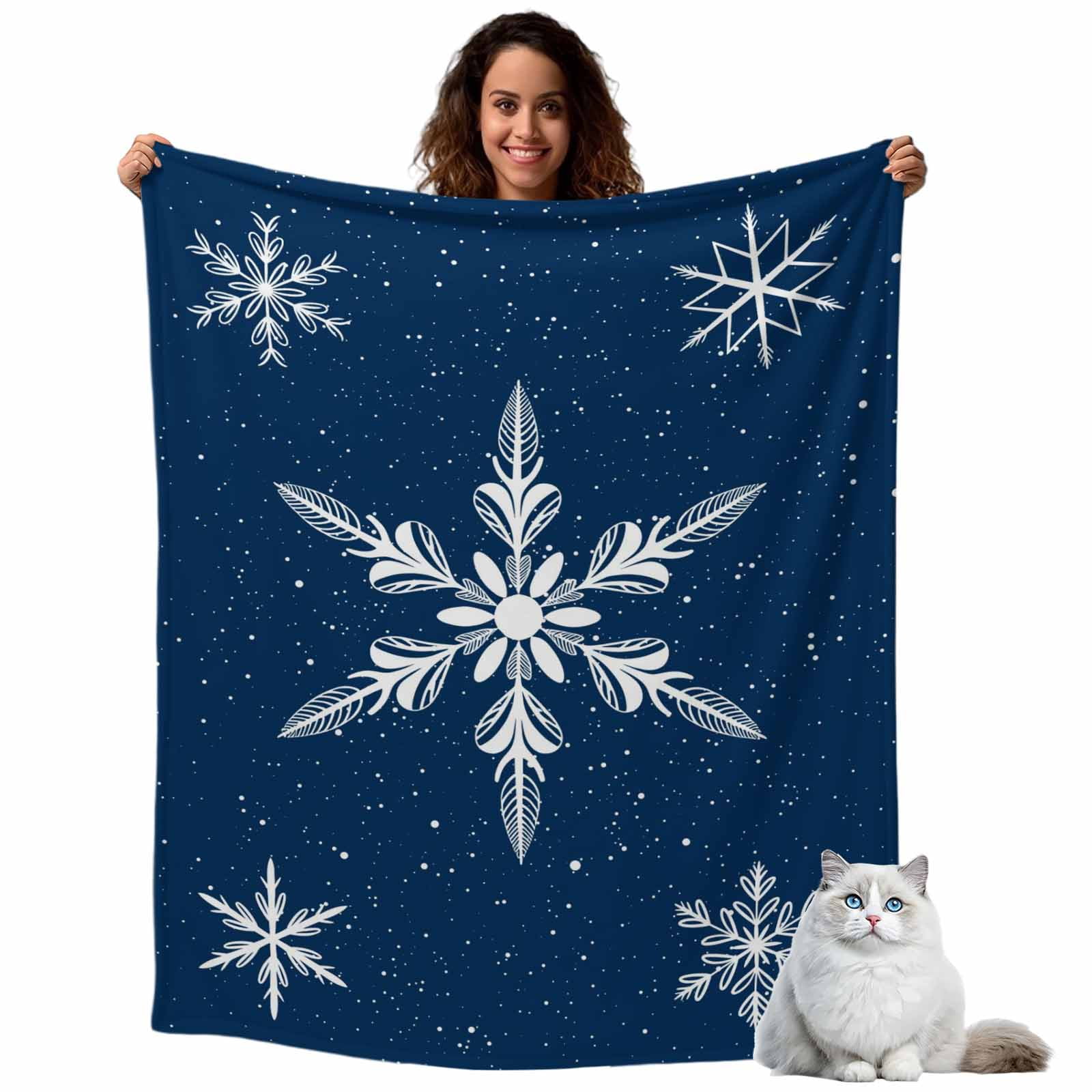 Christmas Snowflake Fleece Throw Blanket Lightweight Blue Winter ...
